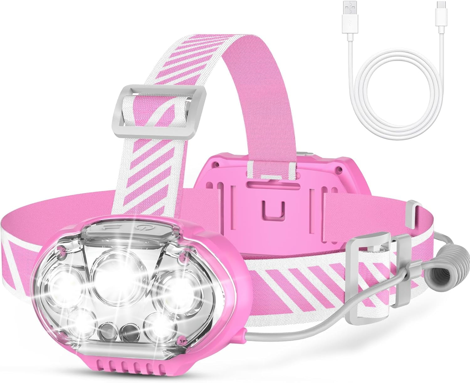 Rechargeable Headlamp, High Lumen Bright 5 LED Head Lamp with Red White ...