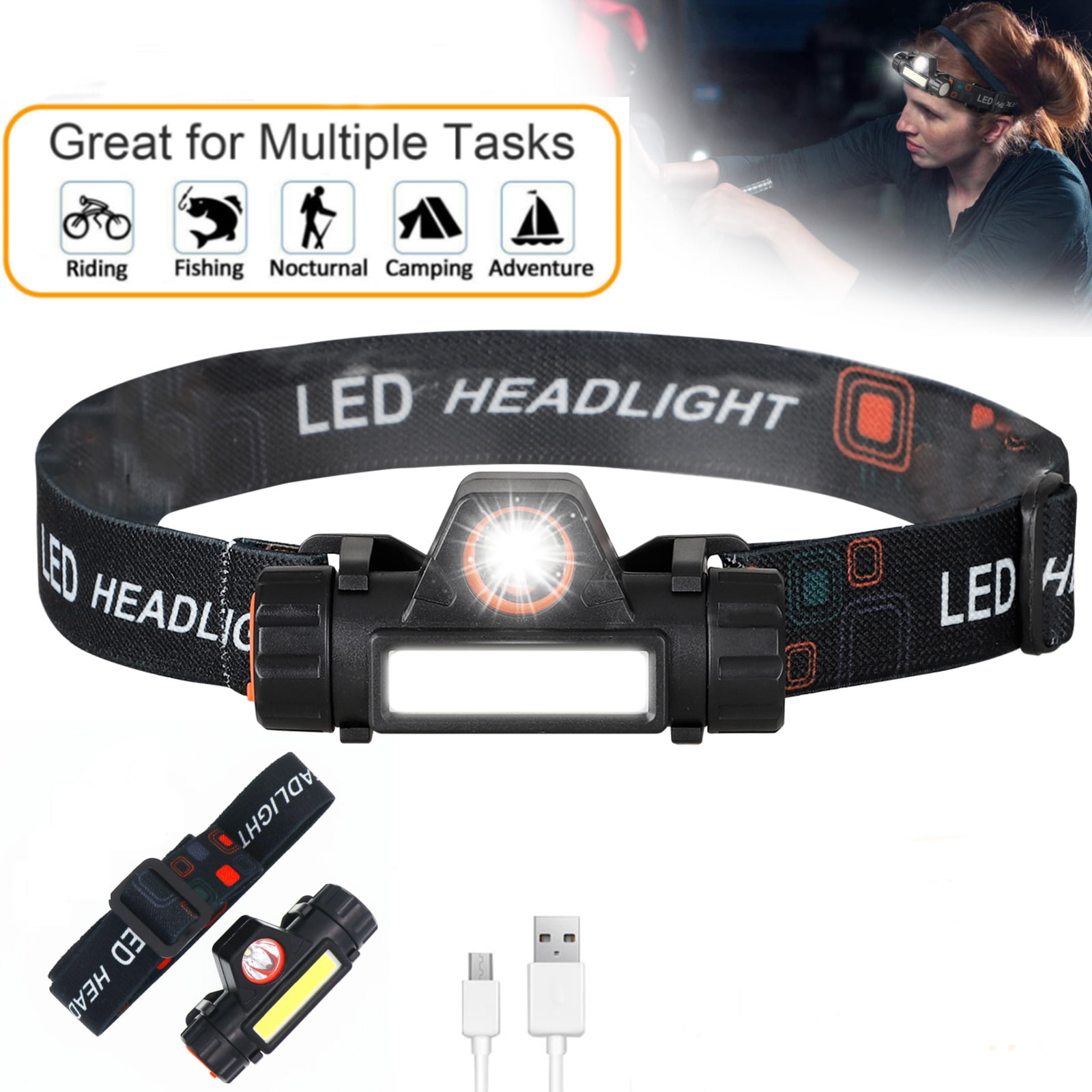 Rechargeable Headlamp, LED Headlamp, Head Lamps for Adults, Flashlight ...
