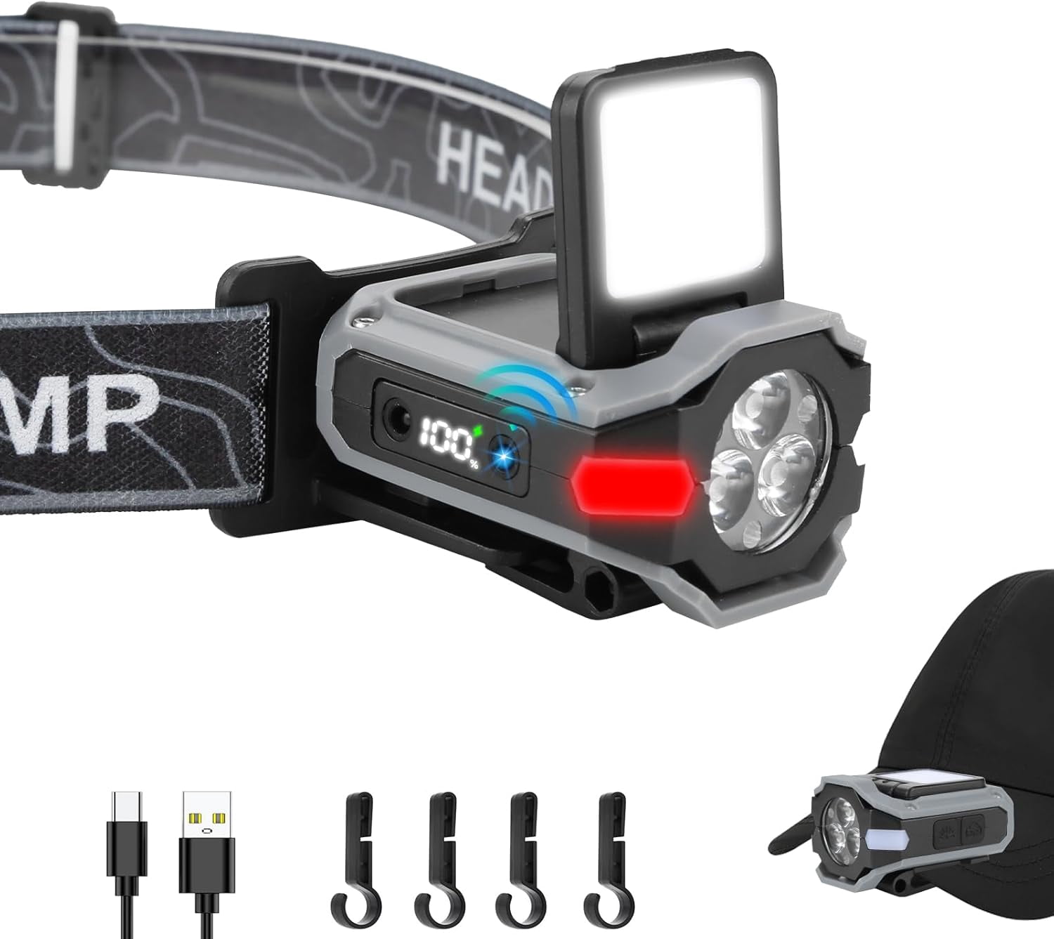 Rechargeable Headlamp, Motion Sensor 1000 Lumen Head Lamps, 3 LED ...