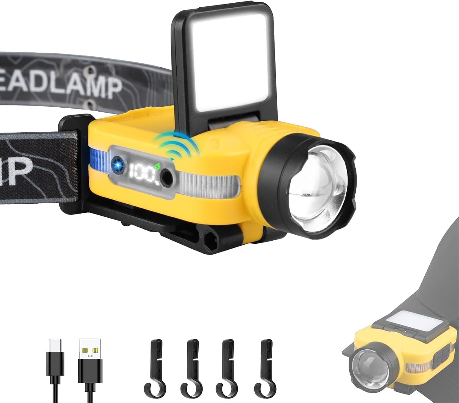 WOLFWAY Rechargeable Headlamp, Motion Sensor 1000 Lumen Super Bright ...