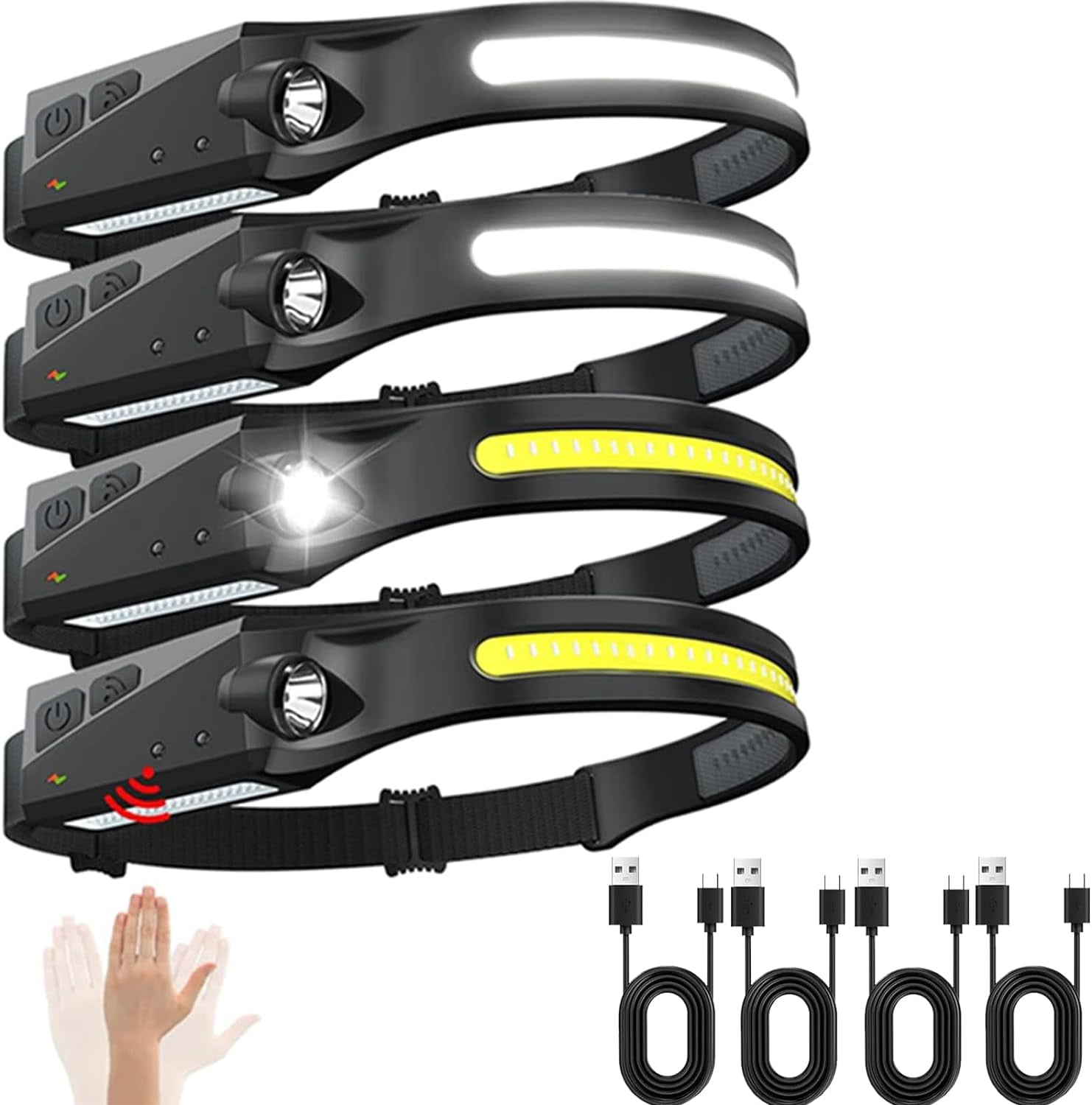 Rechargeable Headlamps 4 Packs, 230° Wide Beam Powerful Headlight, Led ...