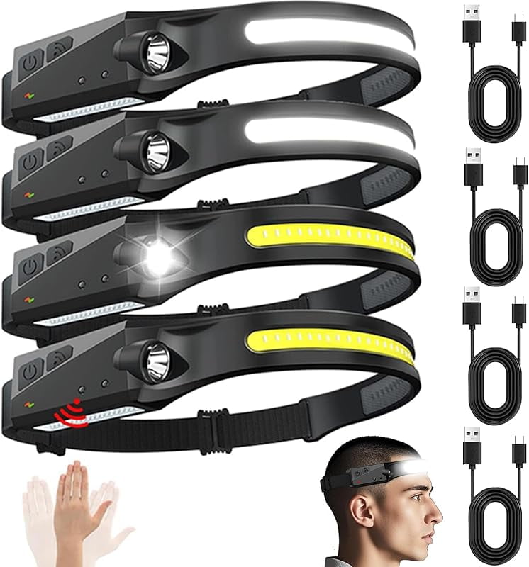 Rechargeable Headlamps with Motion Sensor 4 Packs, 230 ° Wide Beam LED ...