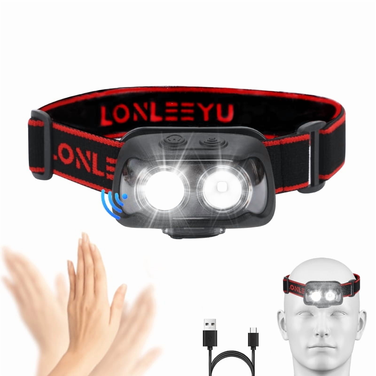 Rechargeable Headlights, LED Headlight Flashlight with Motion Sensor ...