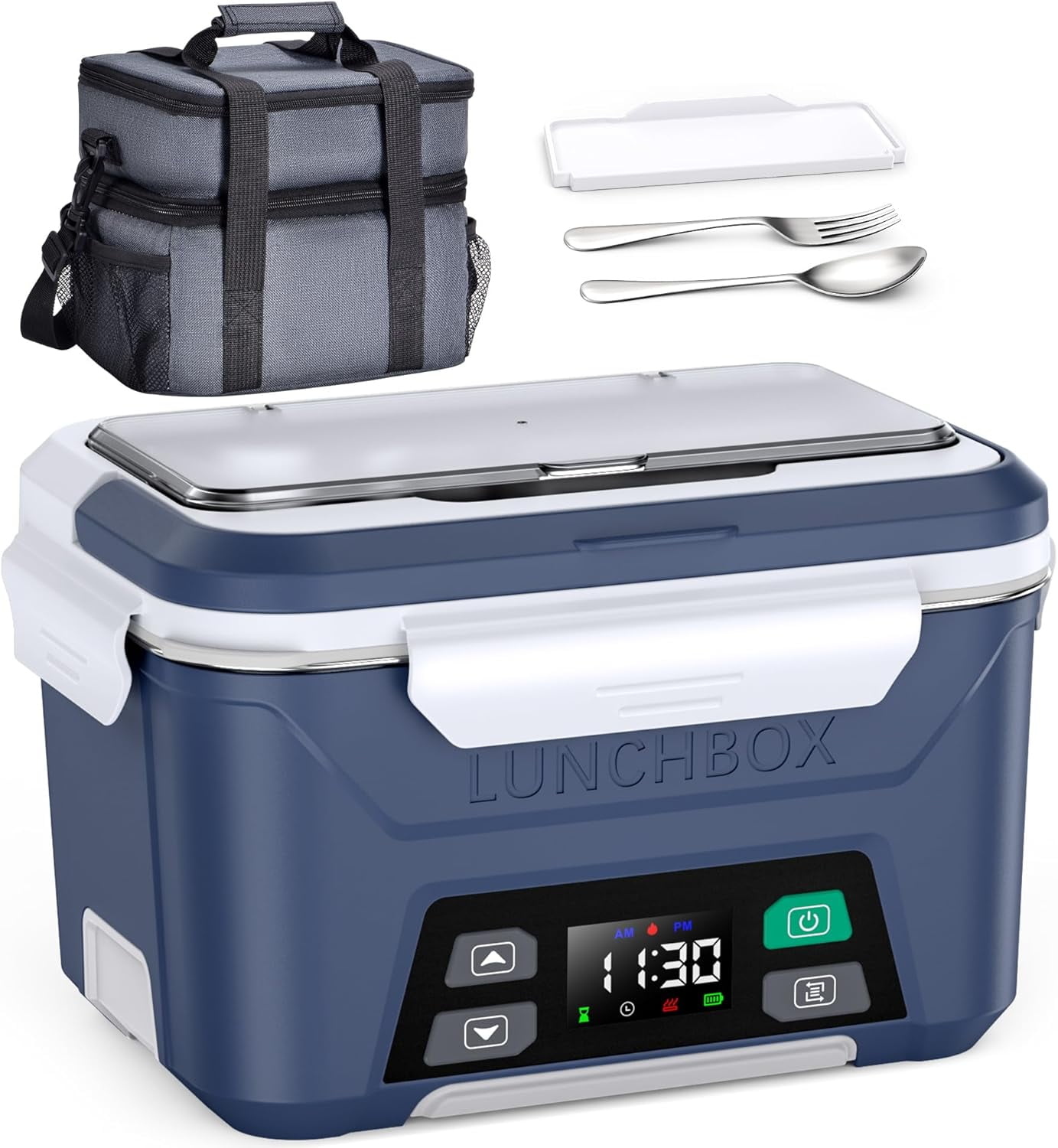 Rechargeable Heated Lunch Box for Men, 1.3L Cordless Electric Lunch Box ...