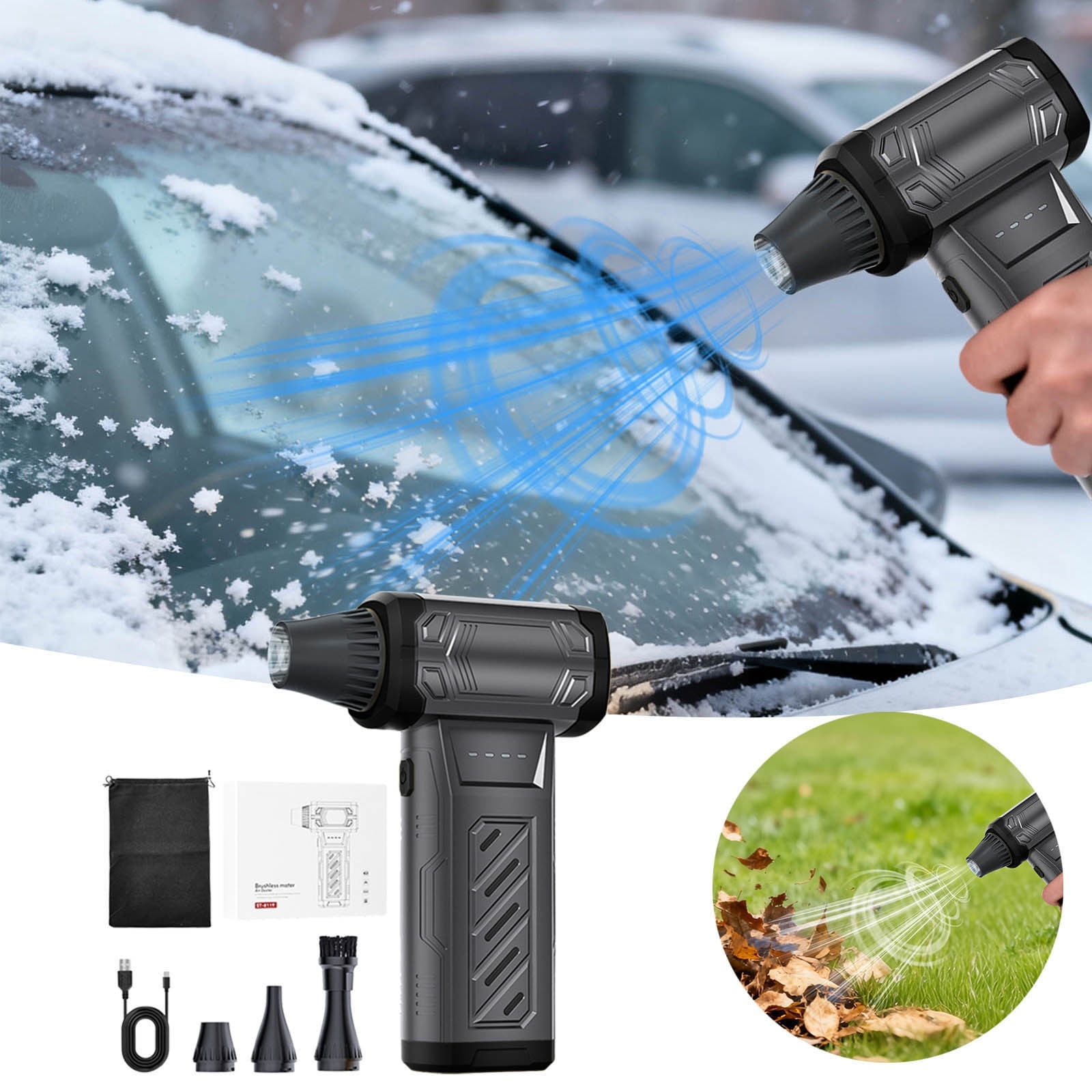 Rechargeable High Power Handheld Blower, 3 Speeds & 3 Nozzles for Snow ...