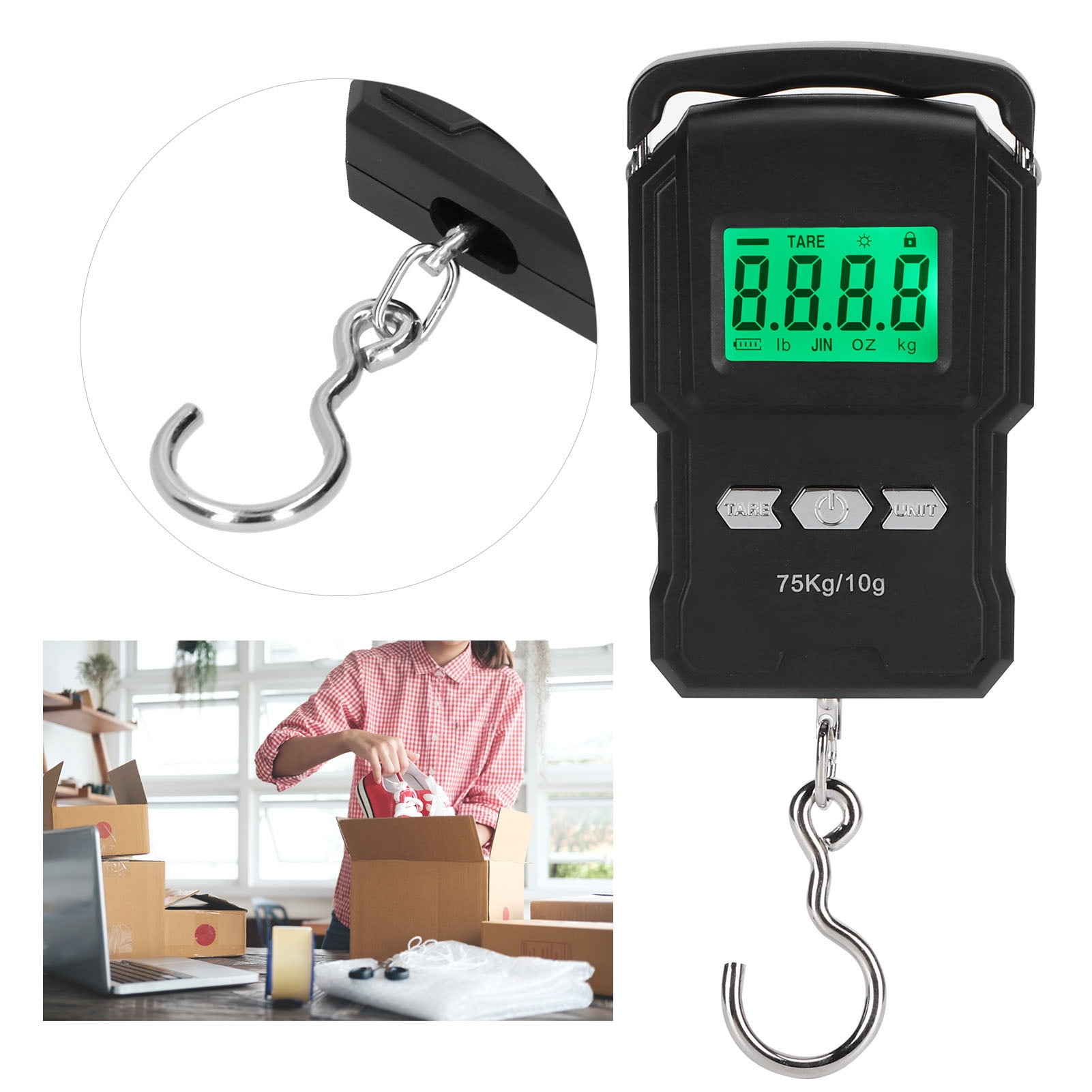 Rechargeable Hook Scale, Digital Display, 4 Weighing Units, Built,in ...