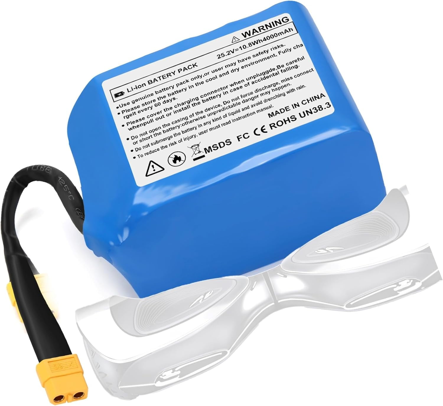 Rechargeable Hoverboard Li-ion Battery Pack, 25.2V 4000mAH Size: 3.93 ...