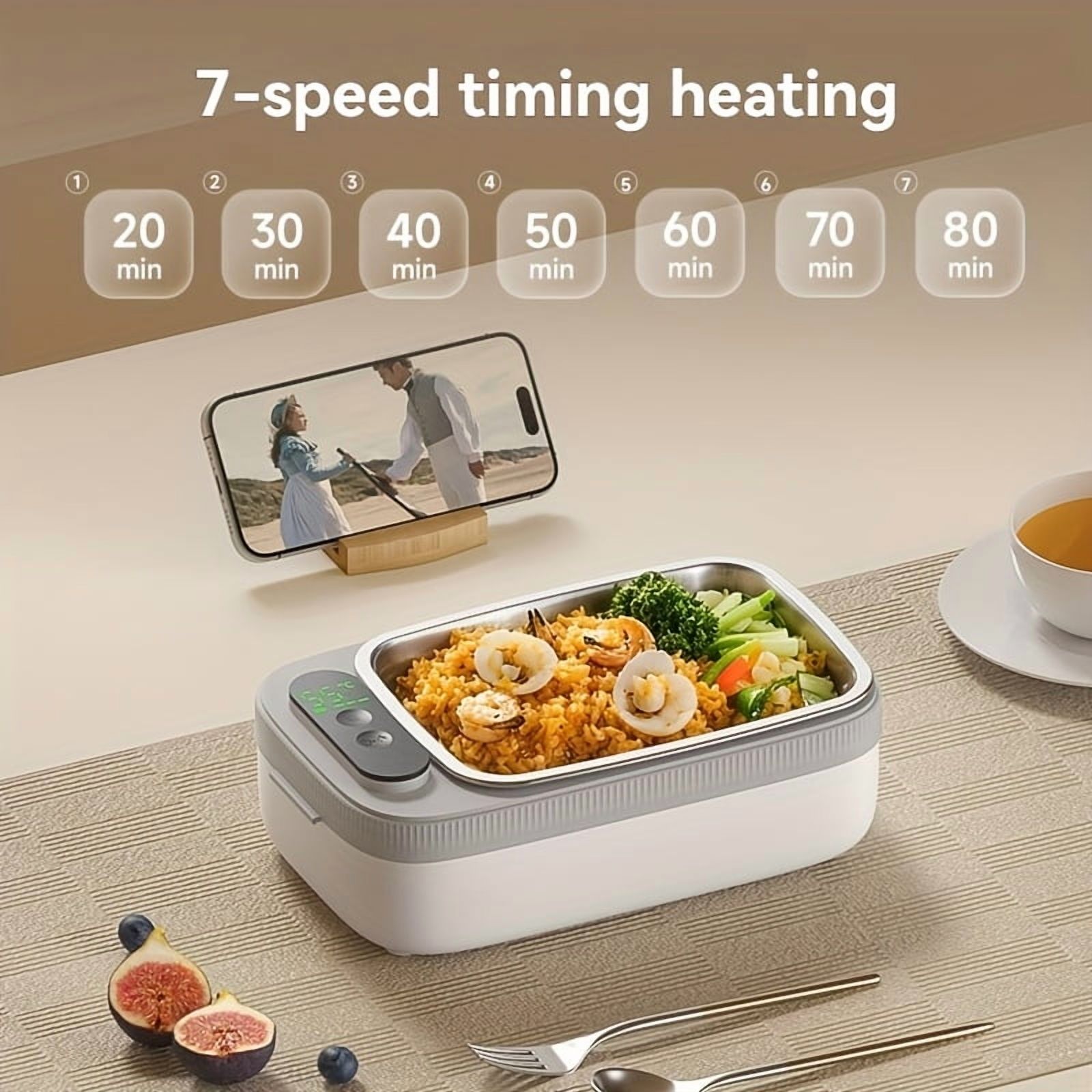 Rechargeable Insulated Food Heater – 34oz Digital Lunch Box with Clear ...