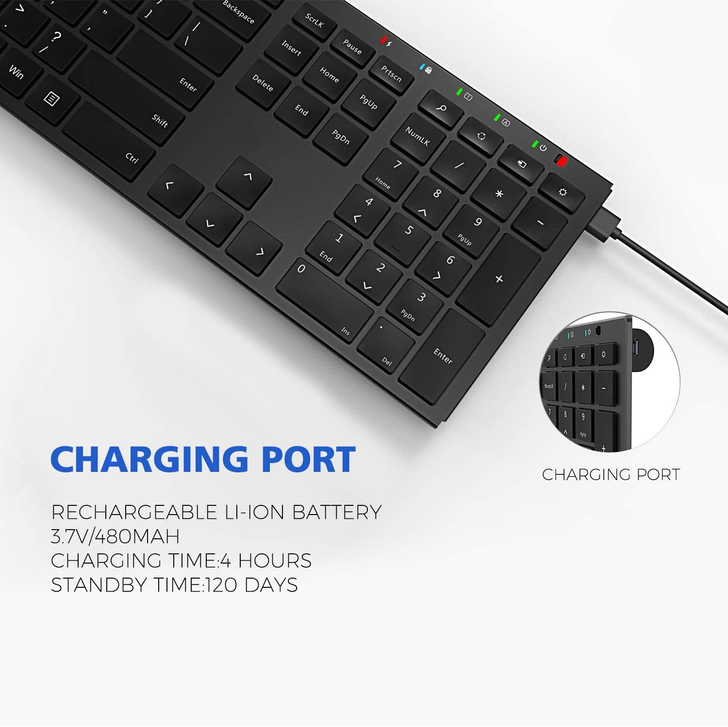 Rechargeable Keyboard, cimetech Compact Full Size Keyboard (Black ...