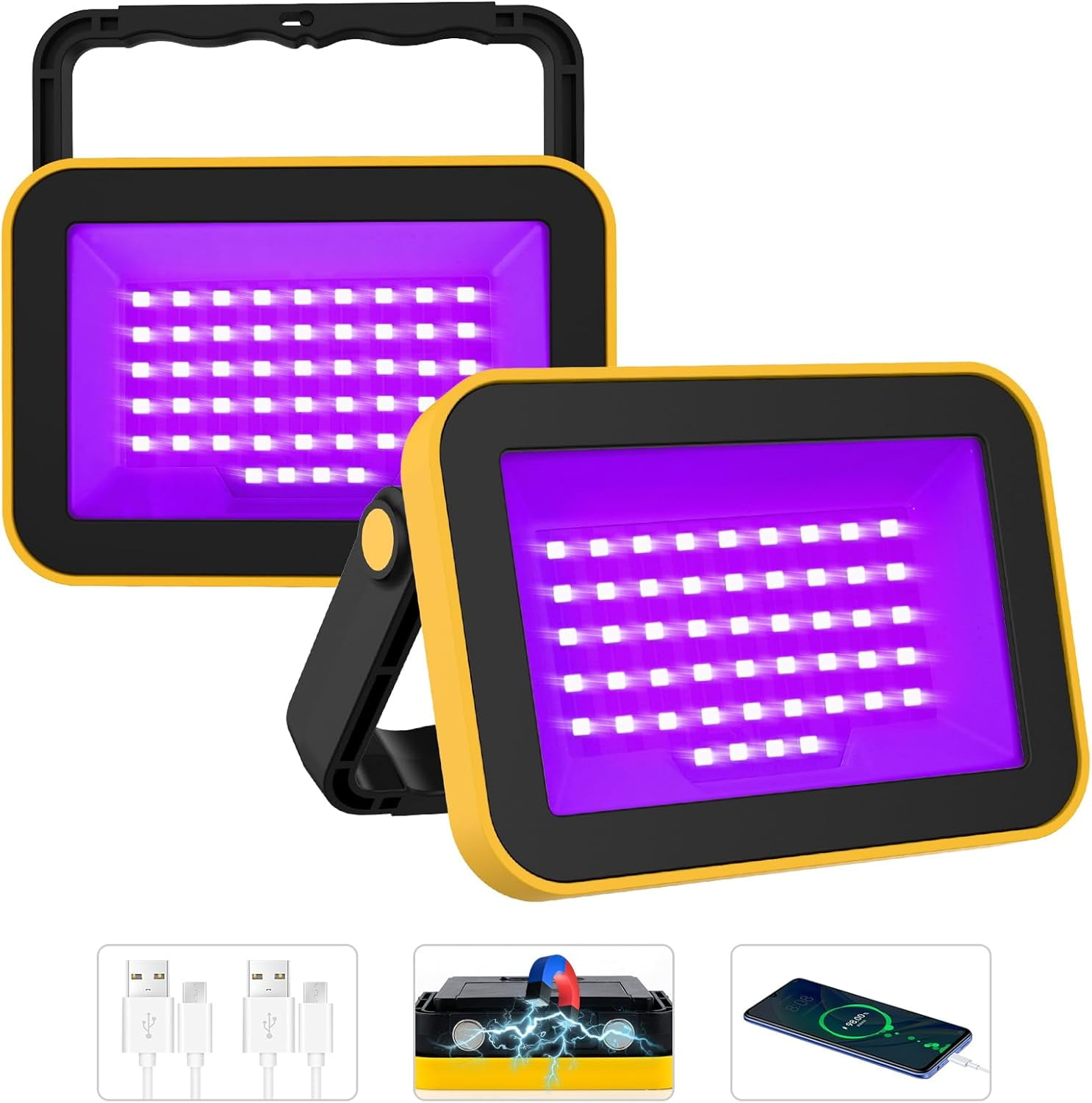 Rechargeable LED Black Lights, Battery Operated Blacklight, 2 Pack LED ...