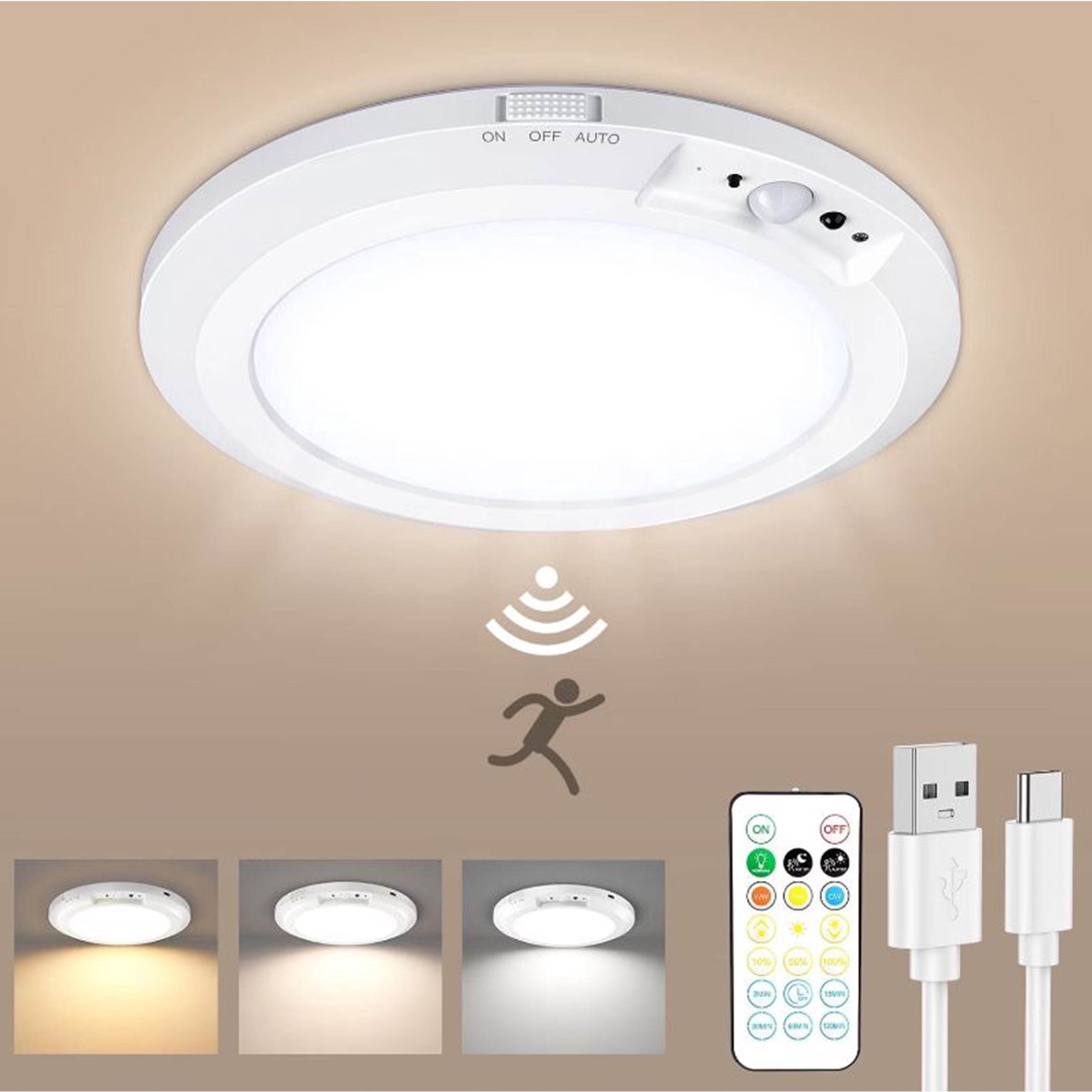 Rechargeable LED Ceiling Light, Wireless Motion Sensor Light with ...