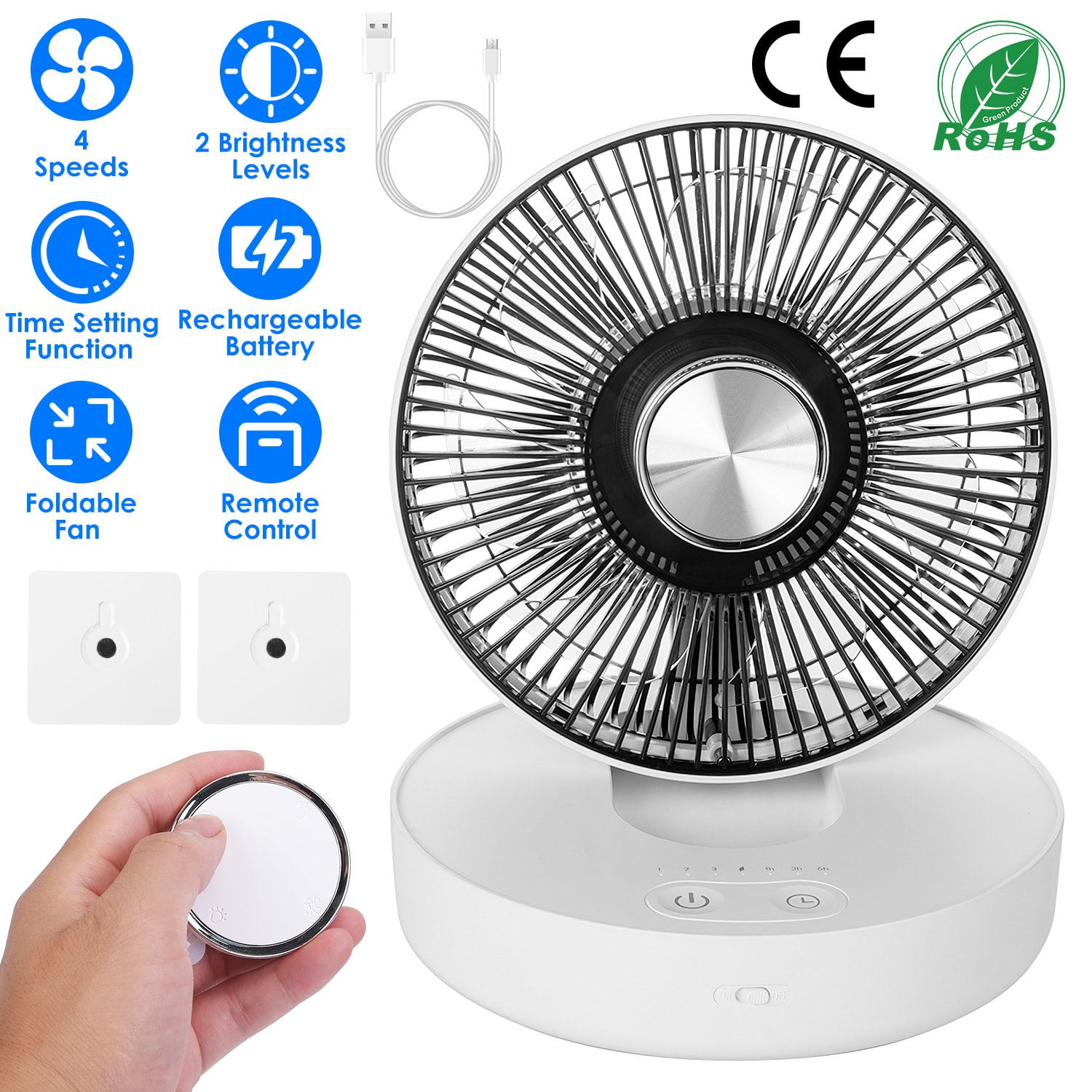 Rechargeable LED Desk Fan TeqHome Foldable Ultra Quiet Wall Mounted Fan ...