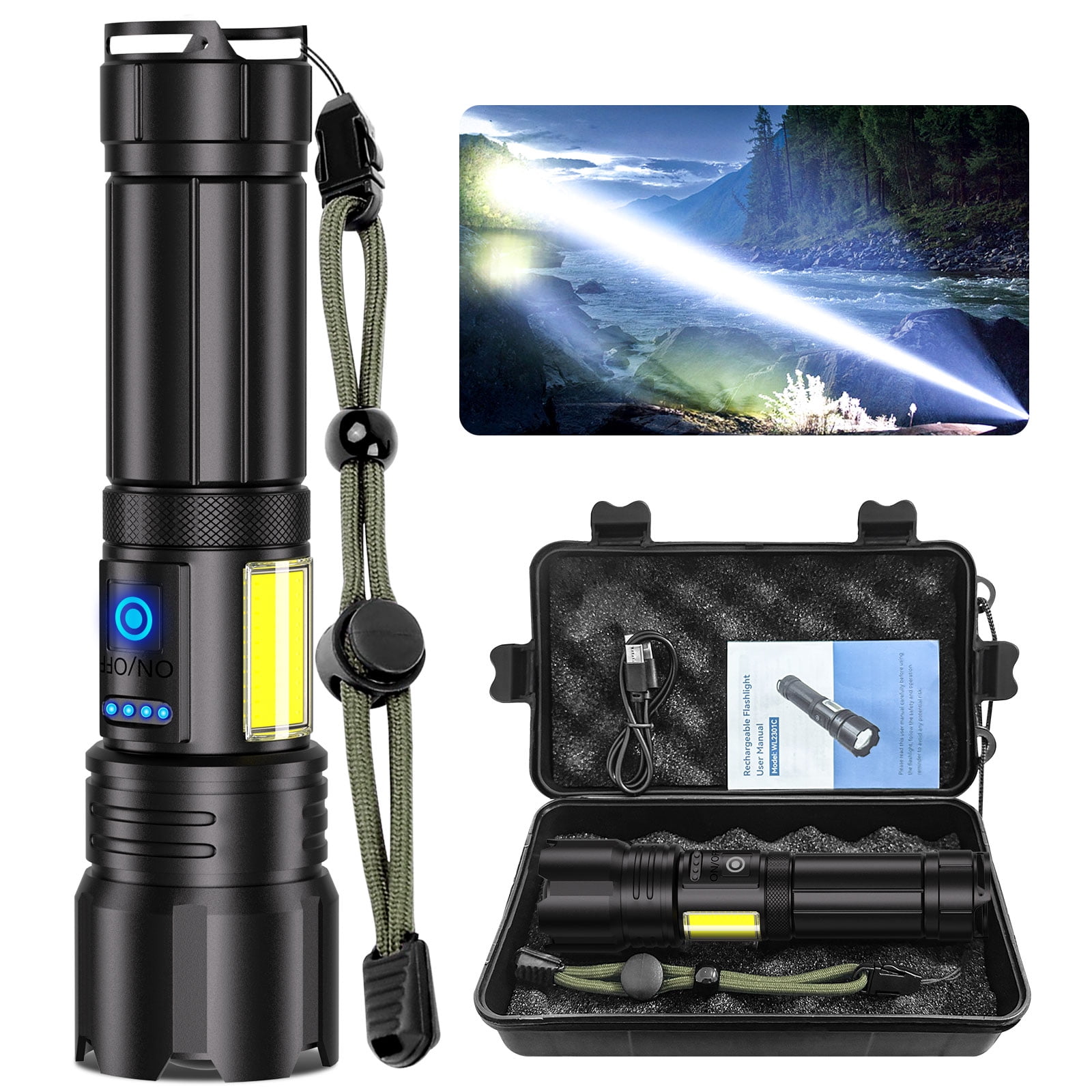 Rechargeable LED Flashlight, 30000 Lumen High Lumens Tactical ...