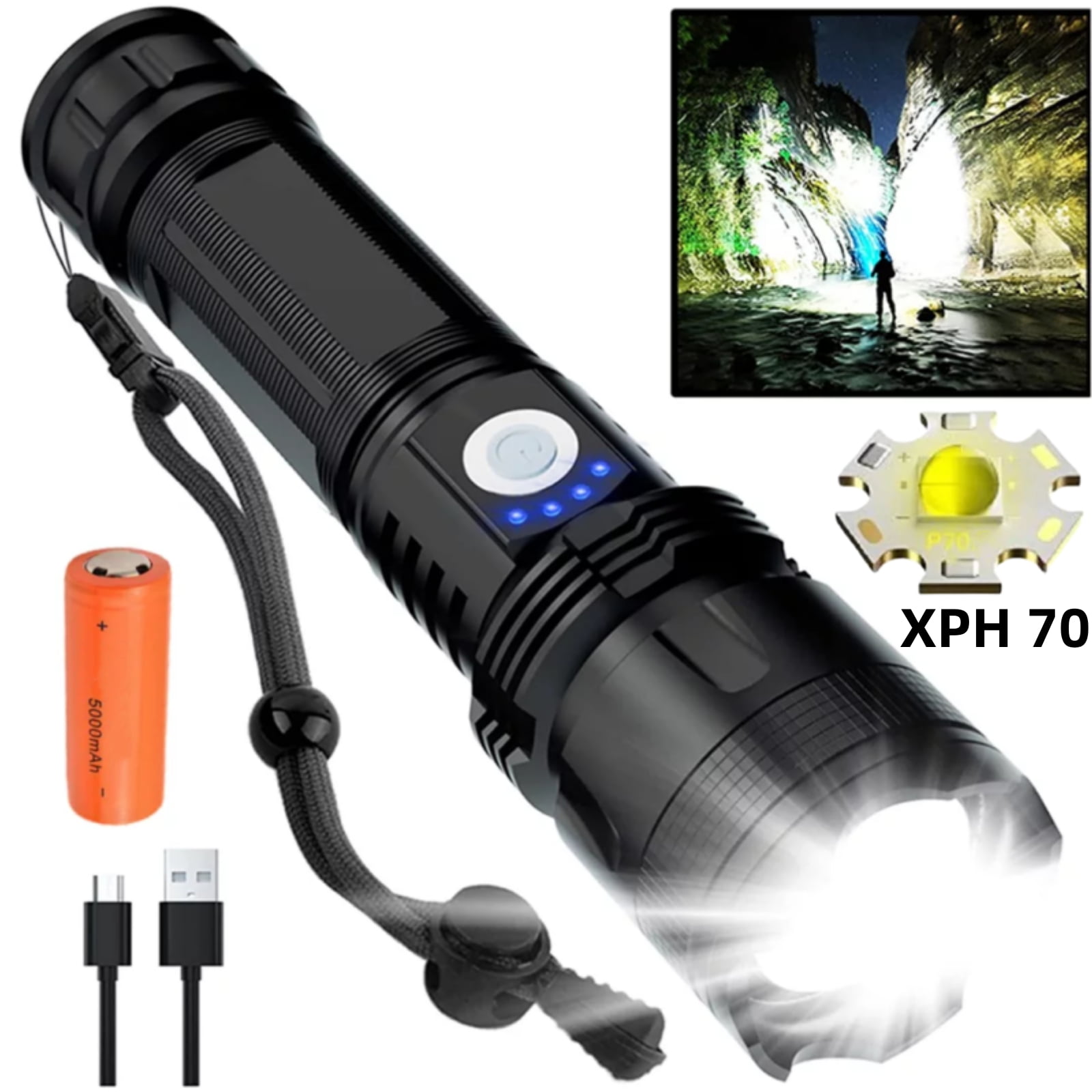 Rechargeable LED Flashlight High Lumens, 120000 Lumens Super Bright ...