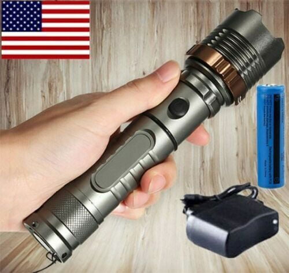 Rechargeable LED Flashlight Tactical Police Super Bright Torch Zoomable ...