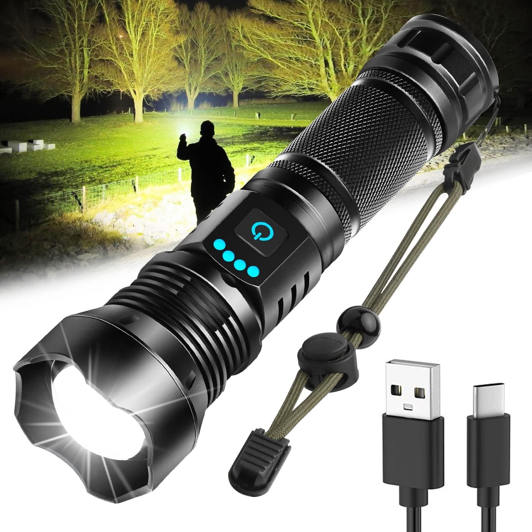 A Rechargeable LED Flashlights High Lumens, 100000 Lumen Super Bright ...
