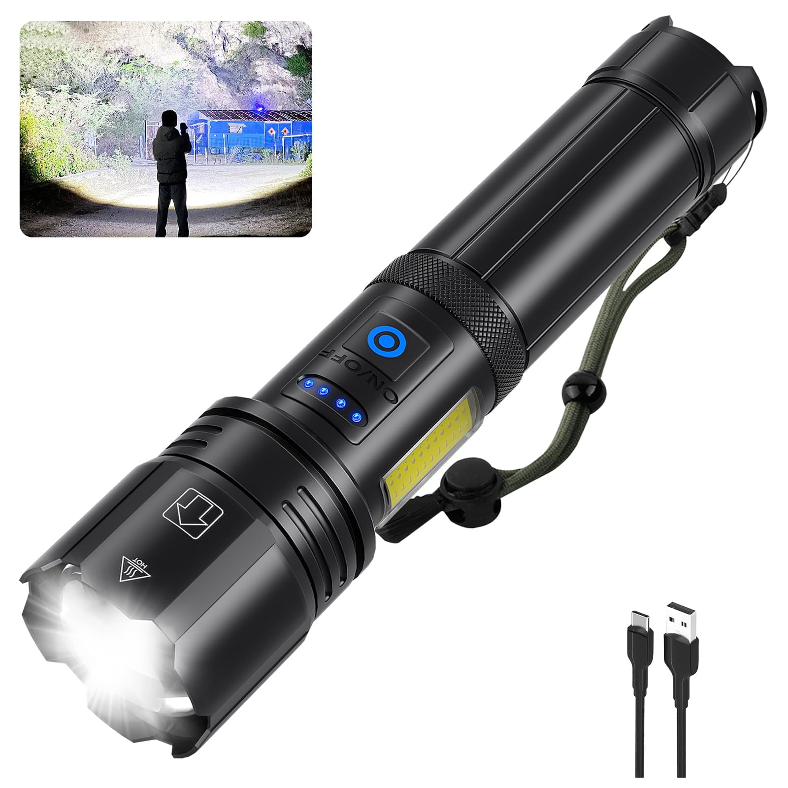SKNSL Rechargeable LED Flashlight, 990000 Lumens, Waterproof, 7 Modes, High Lumens Handheld ...