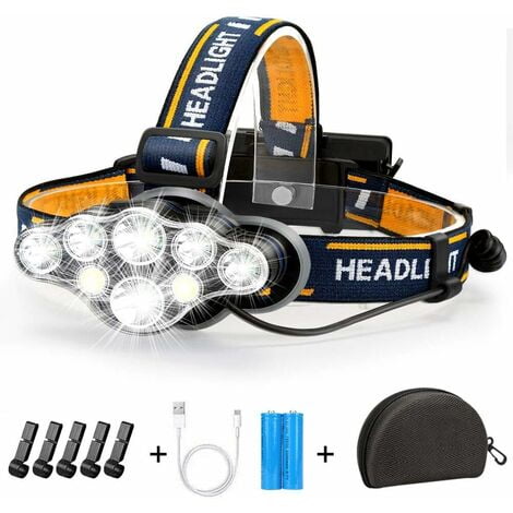 Rechargeable LED Front Lamp, Ultra Powerful 8 LED Headlamp 18000 Lumens ...