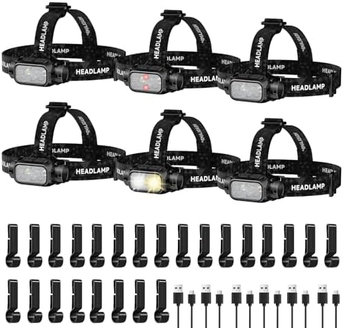 Rechargeable LED Headlamp 6 Pack, High Lumen Super Bright Head Lamp ...