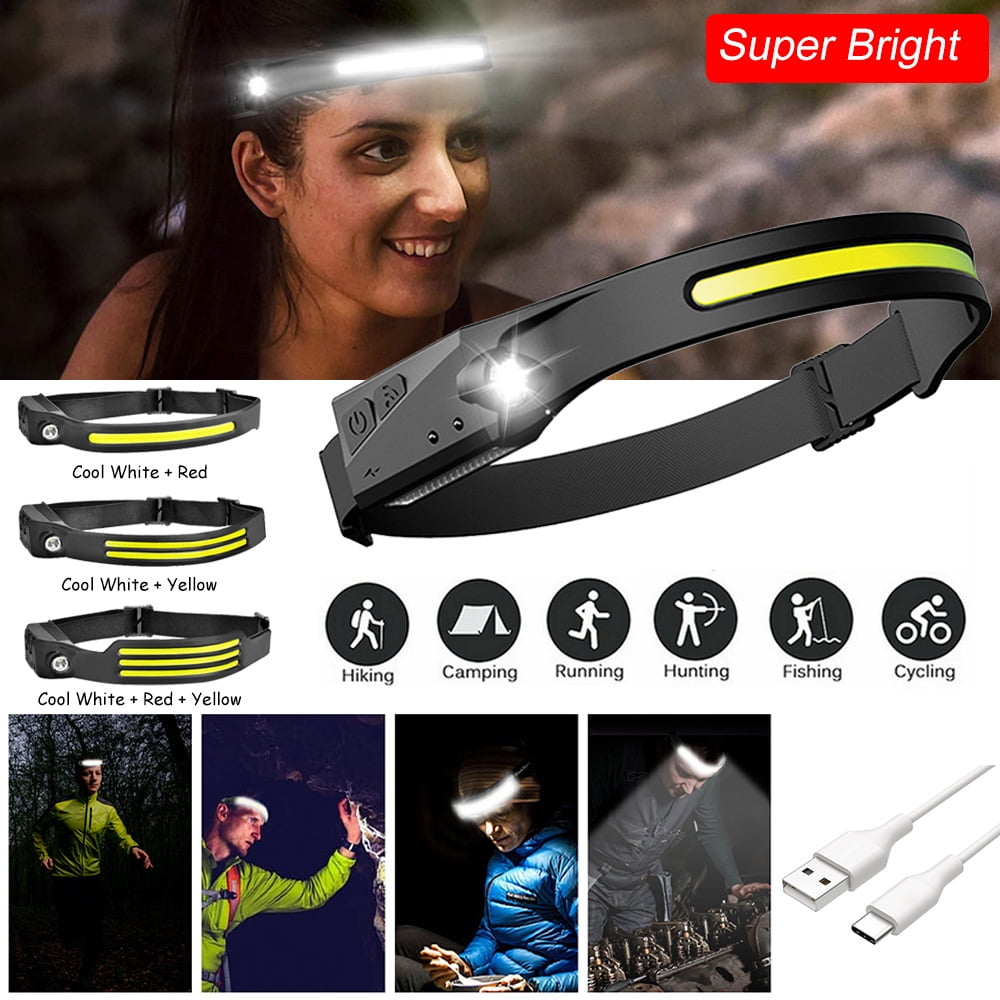 Rechargeable LED Headlamp,COB230° Wide Beam,4 Modes of Lightweight ...