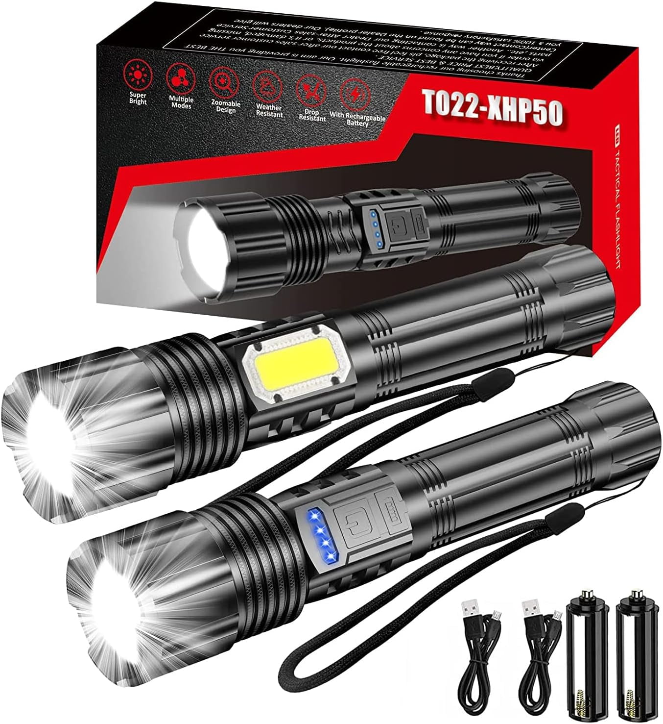 Rechargeable LED Tactical FLashlight 8000 High Lumens, Super Bright LED ...