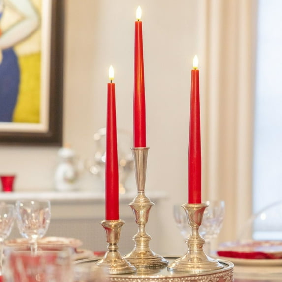 Rechargeable LED Taper Candles, Red, 3 Pack with Remote Control, USB ...