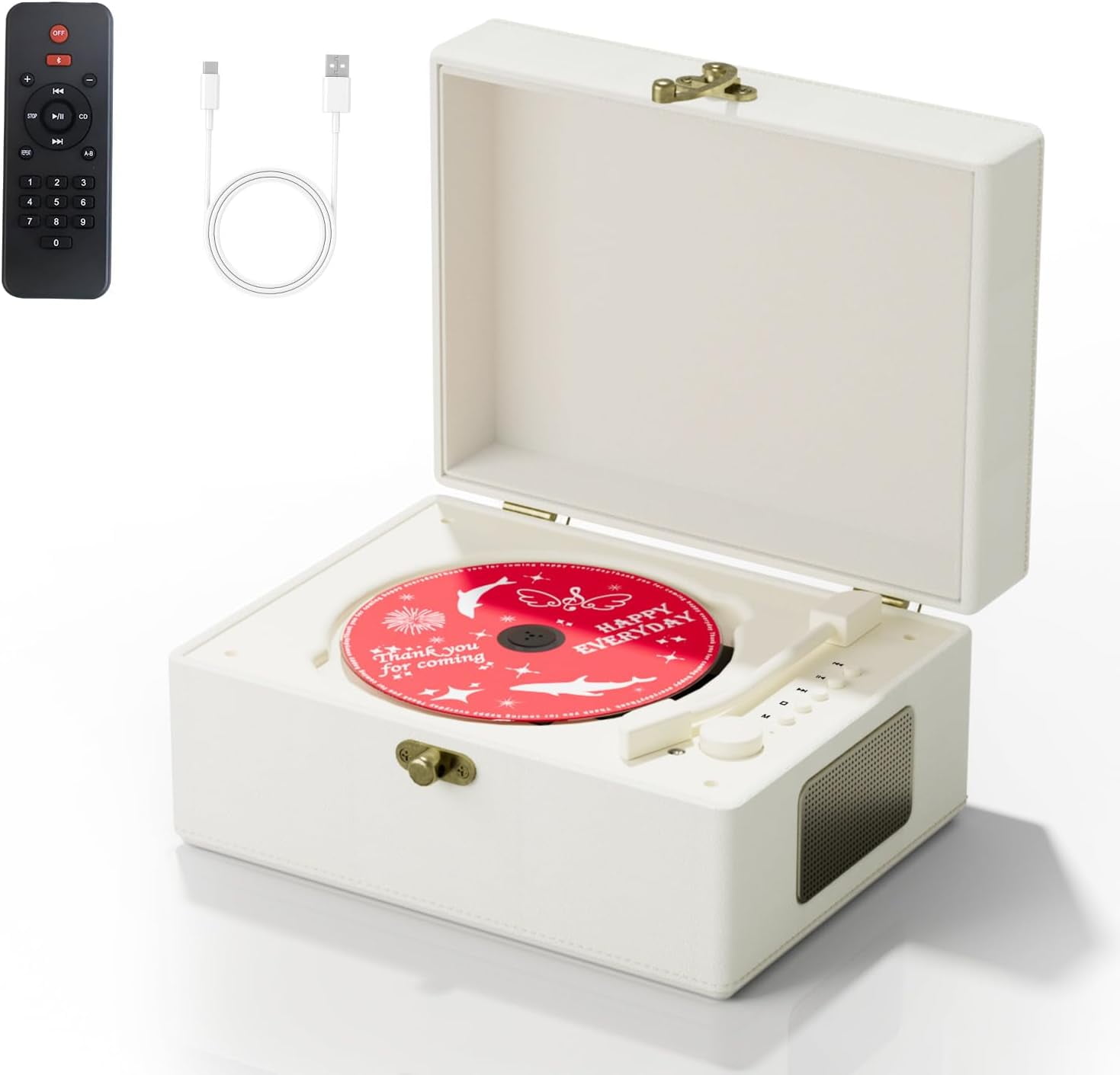 Rechargeable Leather CD Player with Speakers; Bluetooth Transmitter ...