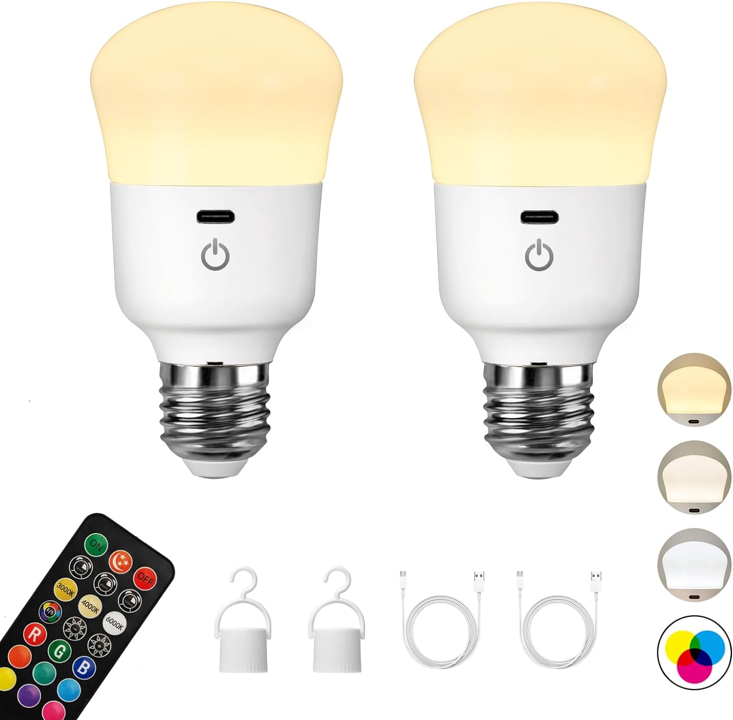 Rechargeable Light Bulb, with Remote Control, 50W Equivalent, Battery ...