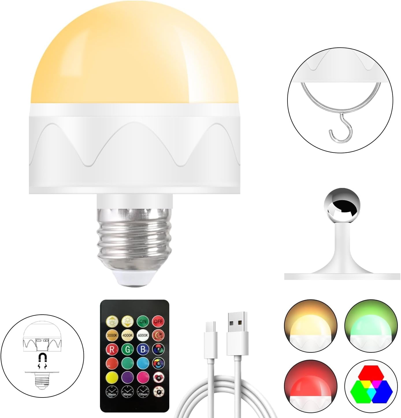 Rechargeable Light Bulbs with Remote Control No wiring required ...