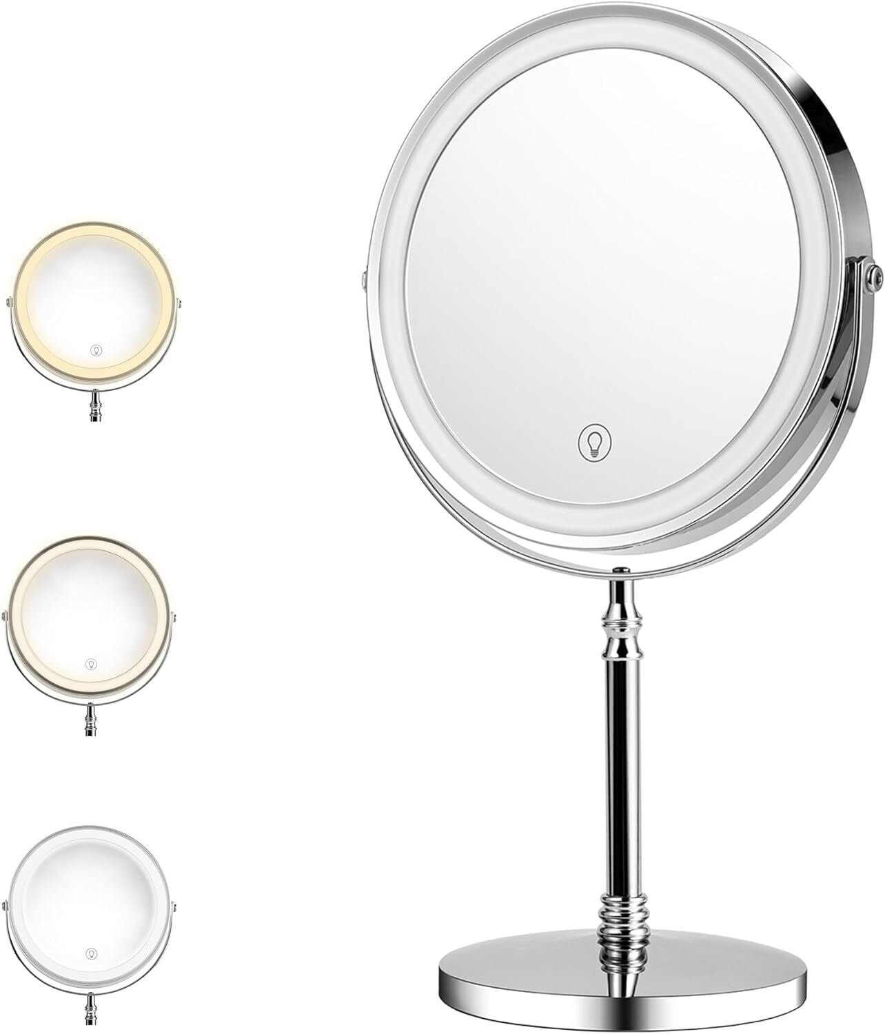 Rechargeable Lighted Makeup Mirror with 3 Color Lights, 8 Inch ...