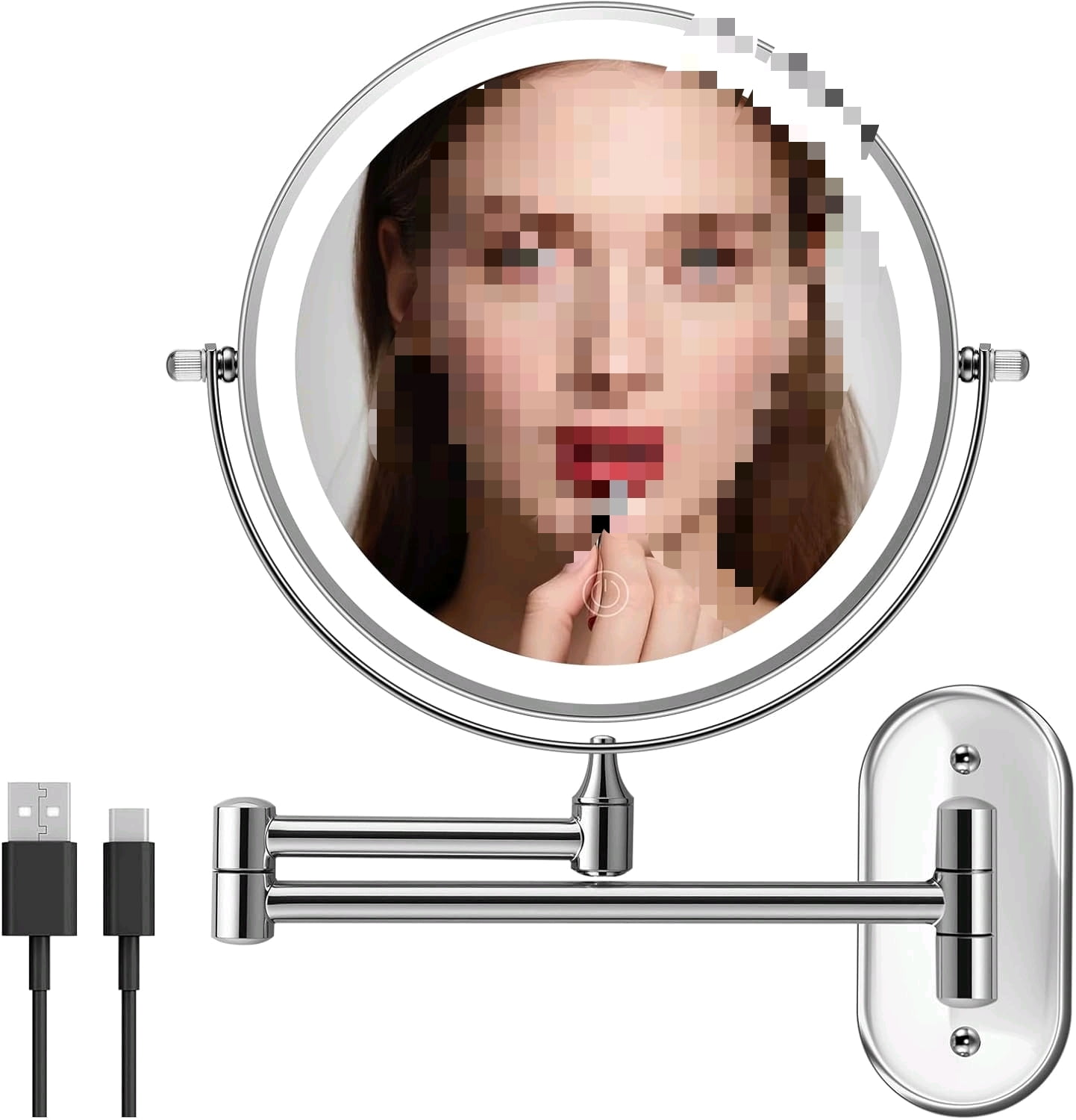 Rechargeable Lighted Wall Mounted Makeup Mirror, 8" Double-Sided ...