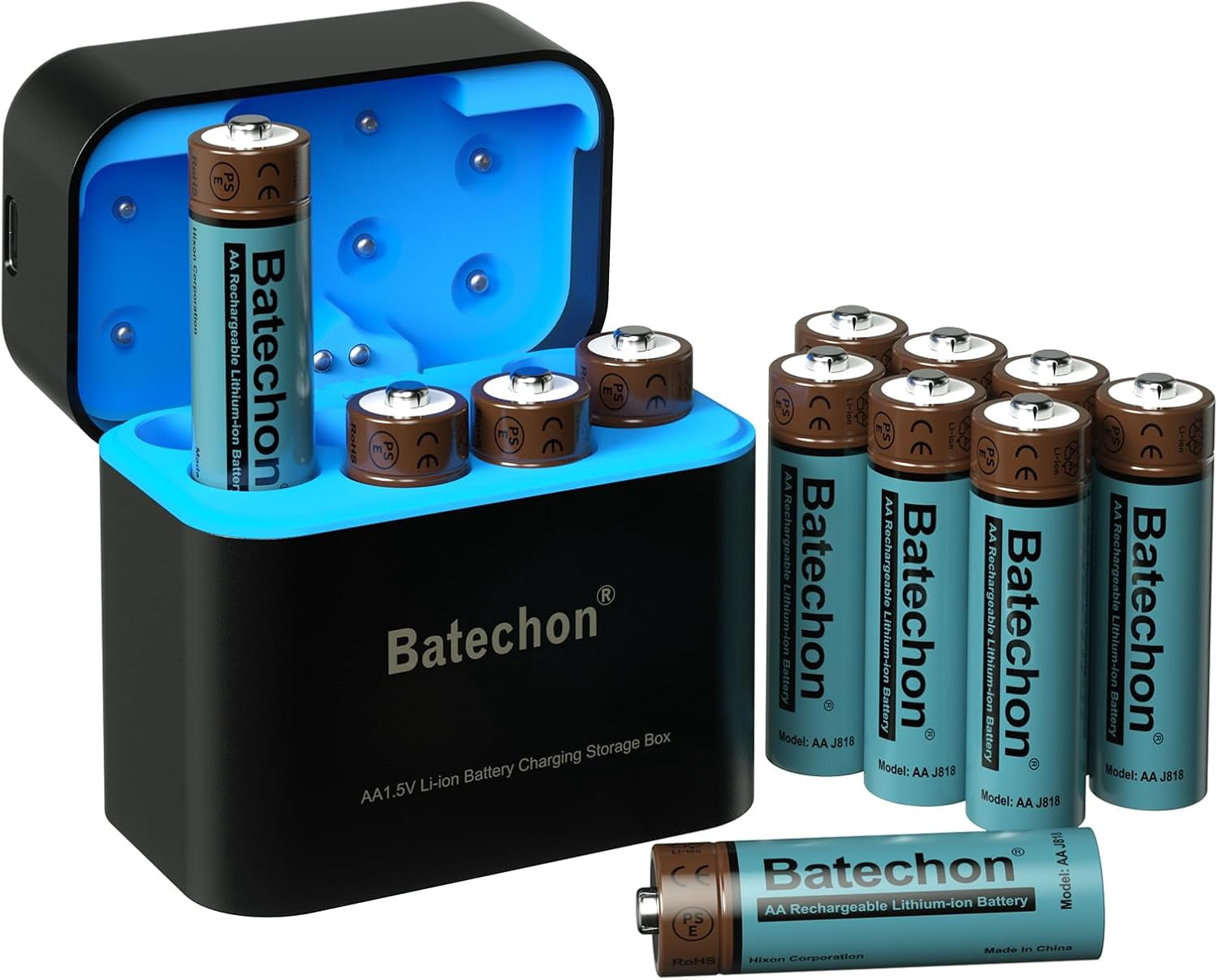 Rechargeable Lithium AA Batteries with Charger, 12 Pack 1.5V 3700mWh ...