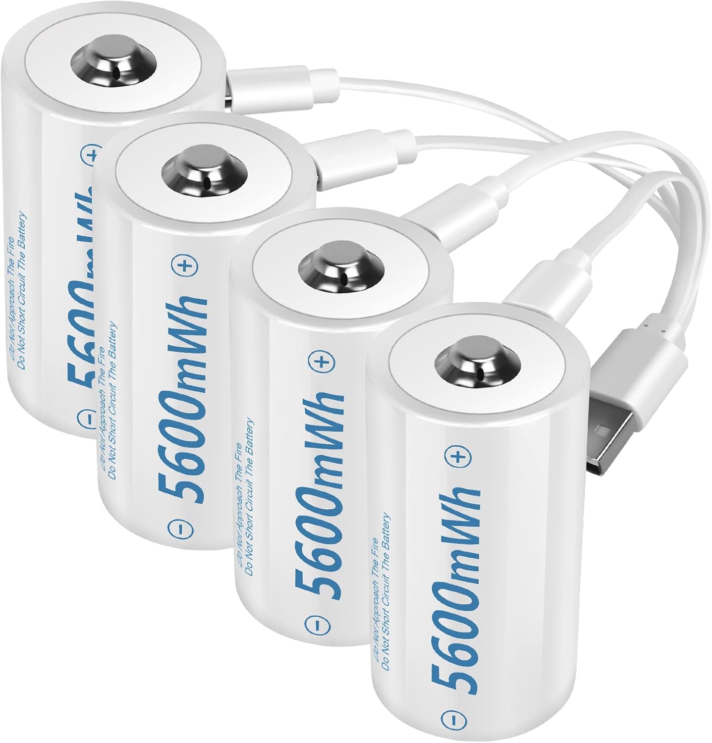 Rechargeable Lithium D Batteries 1.5V, 5600mWh with 4-in-1 USB-C ...