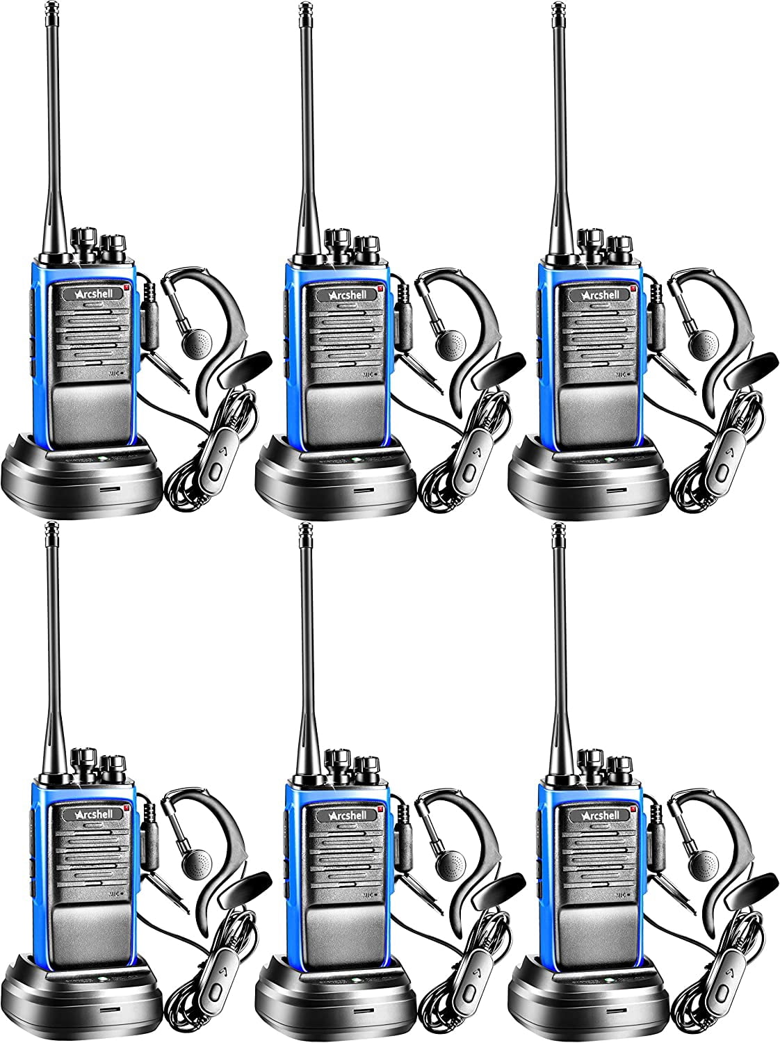 Rechargeable Long Range Two-Way Radios with Earpiece 6 Pack AR-6 Walkie ...