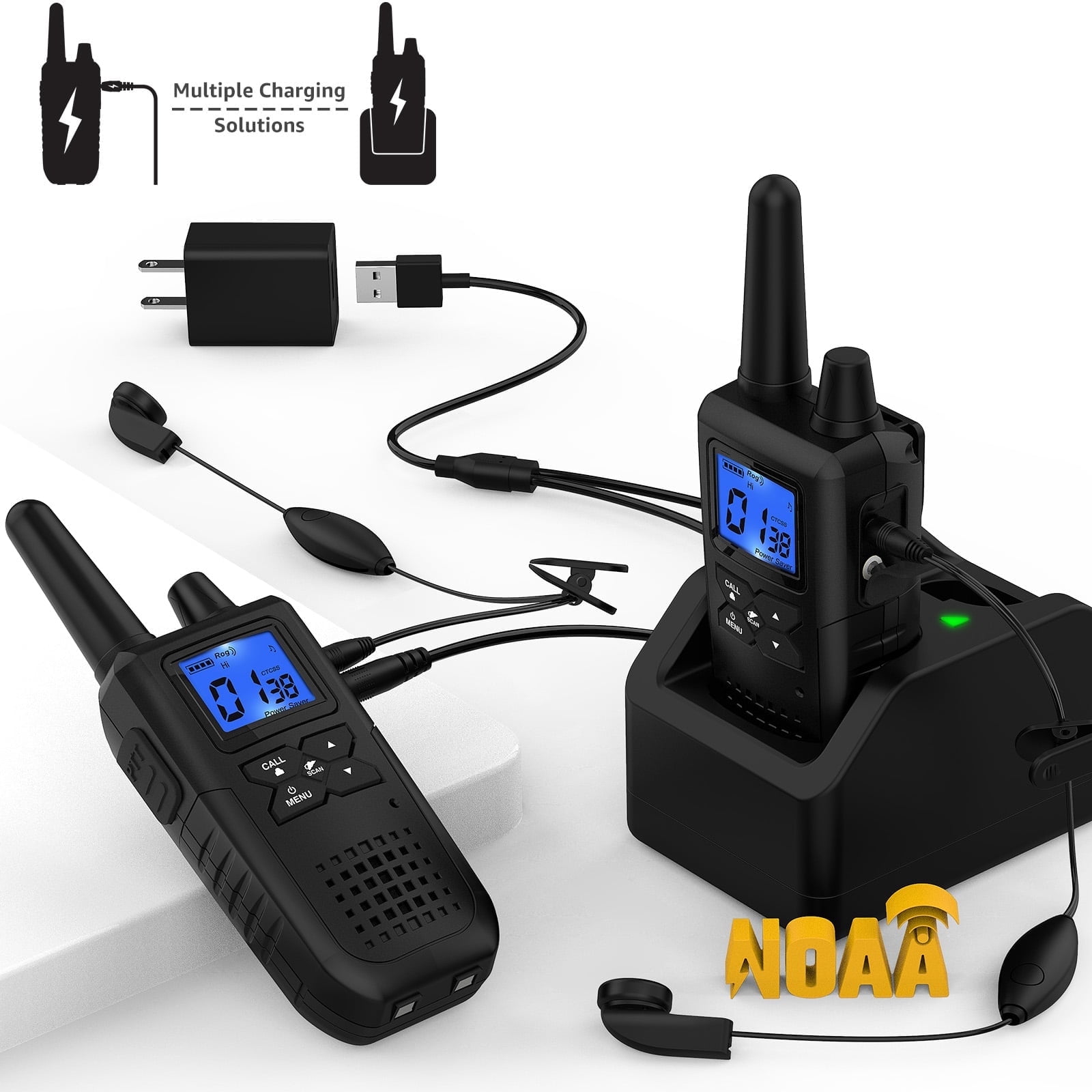 Rechargeable Long Range Walkie Talkies for Adults with Earpiece - 2-Way ...