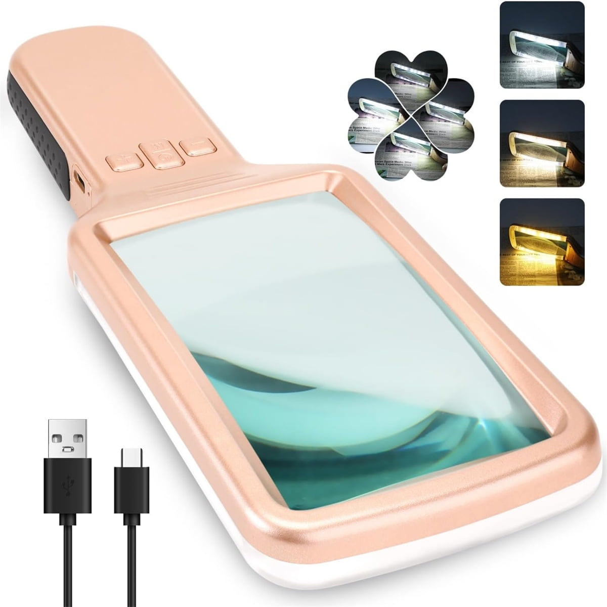 Rechargeable Magnifying Glass with Light, 10X Real Glass Handheld ...