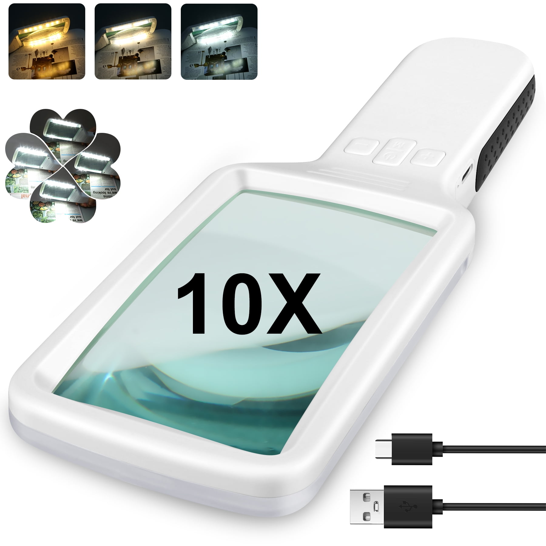 Rechargeable Magnifying Glass with Light, 10X Real Glass Handheld ...