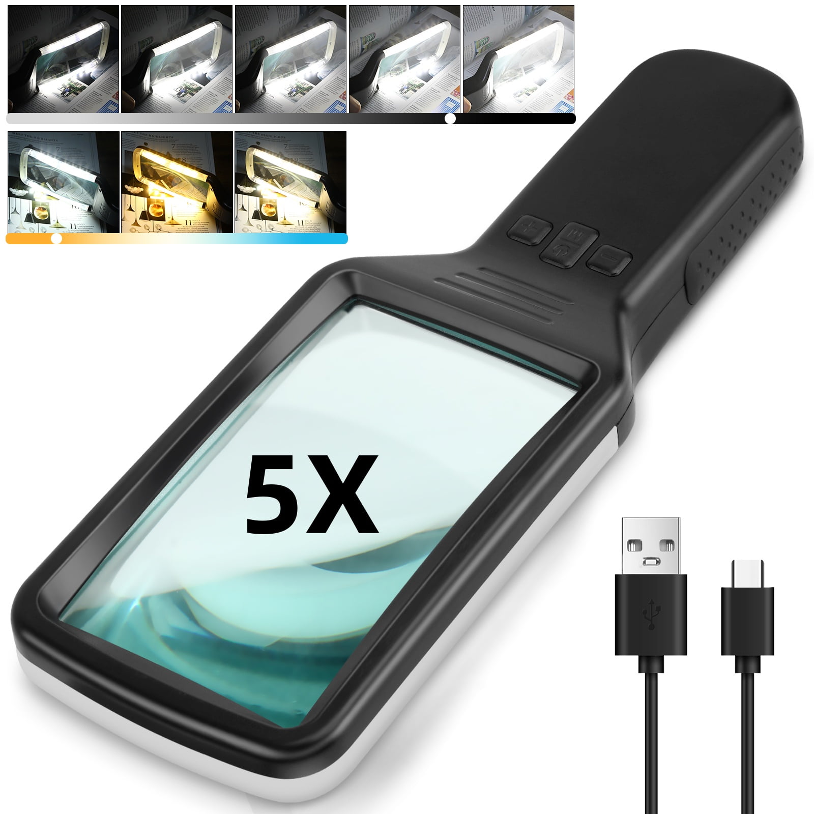 Rechargeable Magnifying Glass with Light, 5X Real Glass Handheld ...
