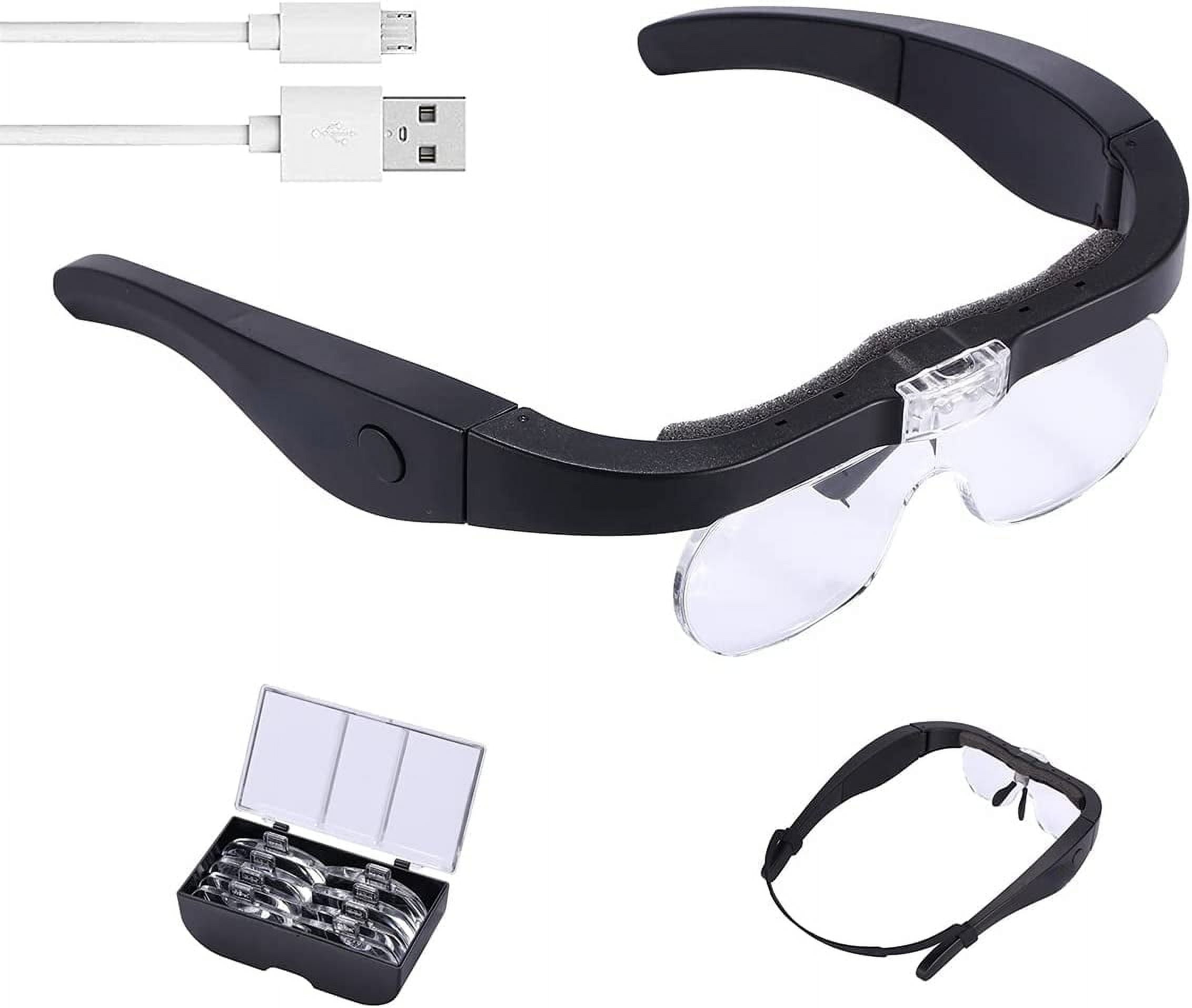 Rechargeable Magnifying Glasses, Head Magnifier Glasses with 2 LED ...
