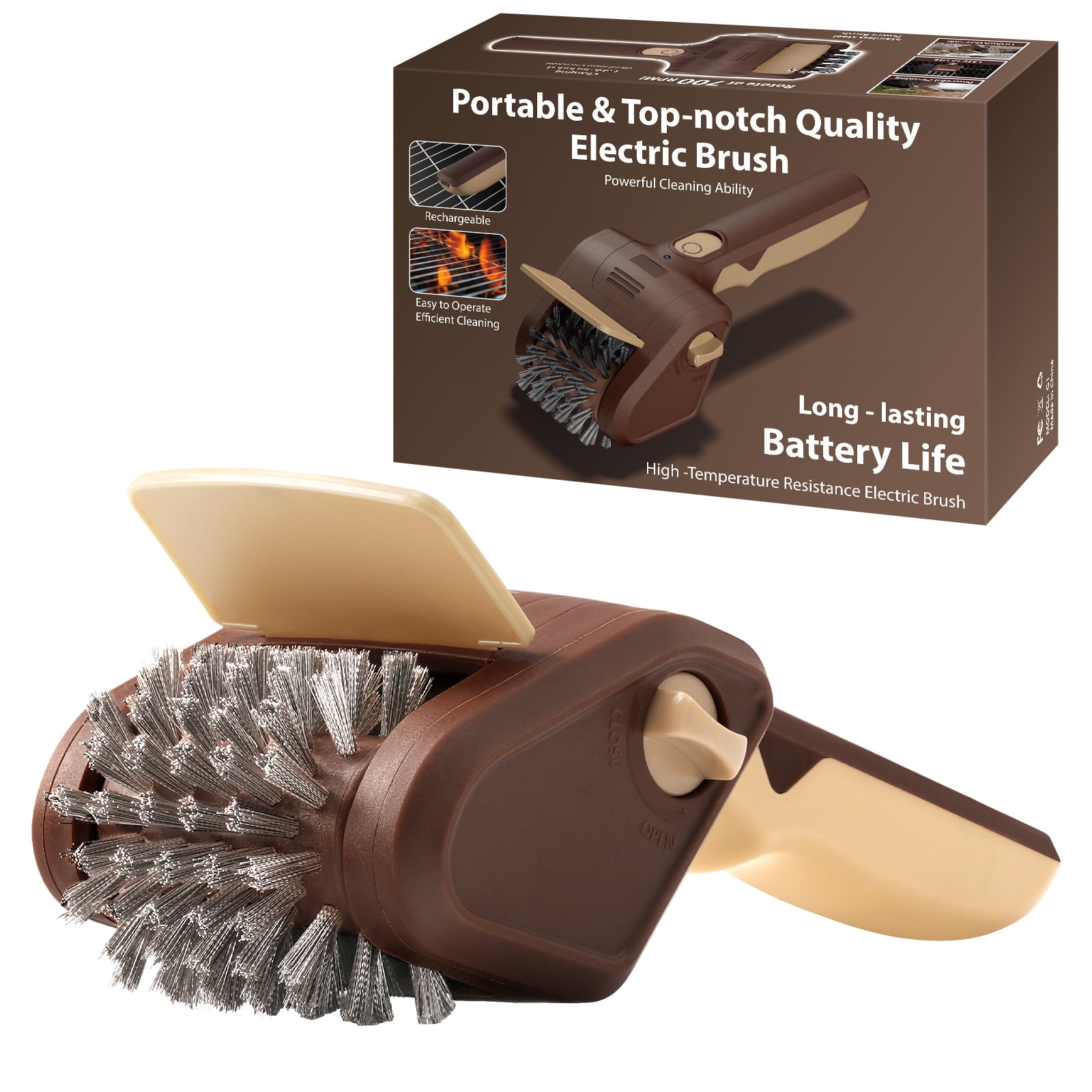 Rechargeable Metal Grill Electric Cleaning Brush, Boxed, Brown and ...