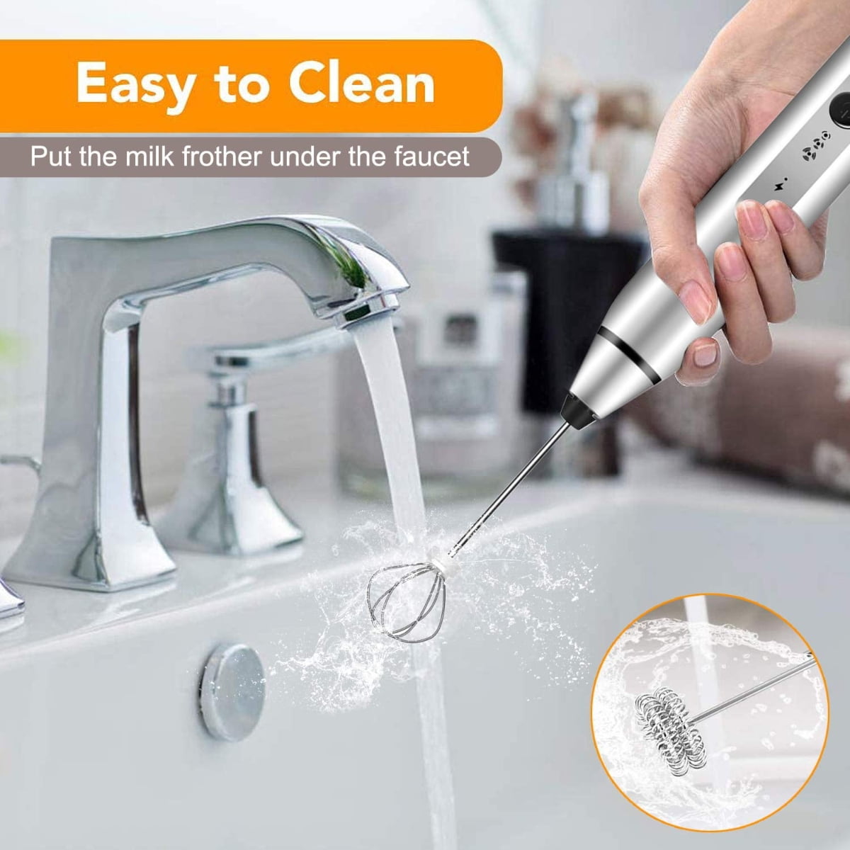 Rechargeable Milk Frother Handheld with 3 Heads, Coffee Electric Whisk ...