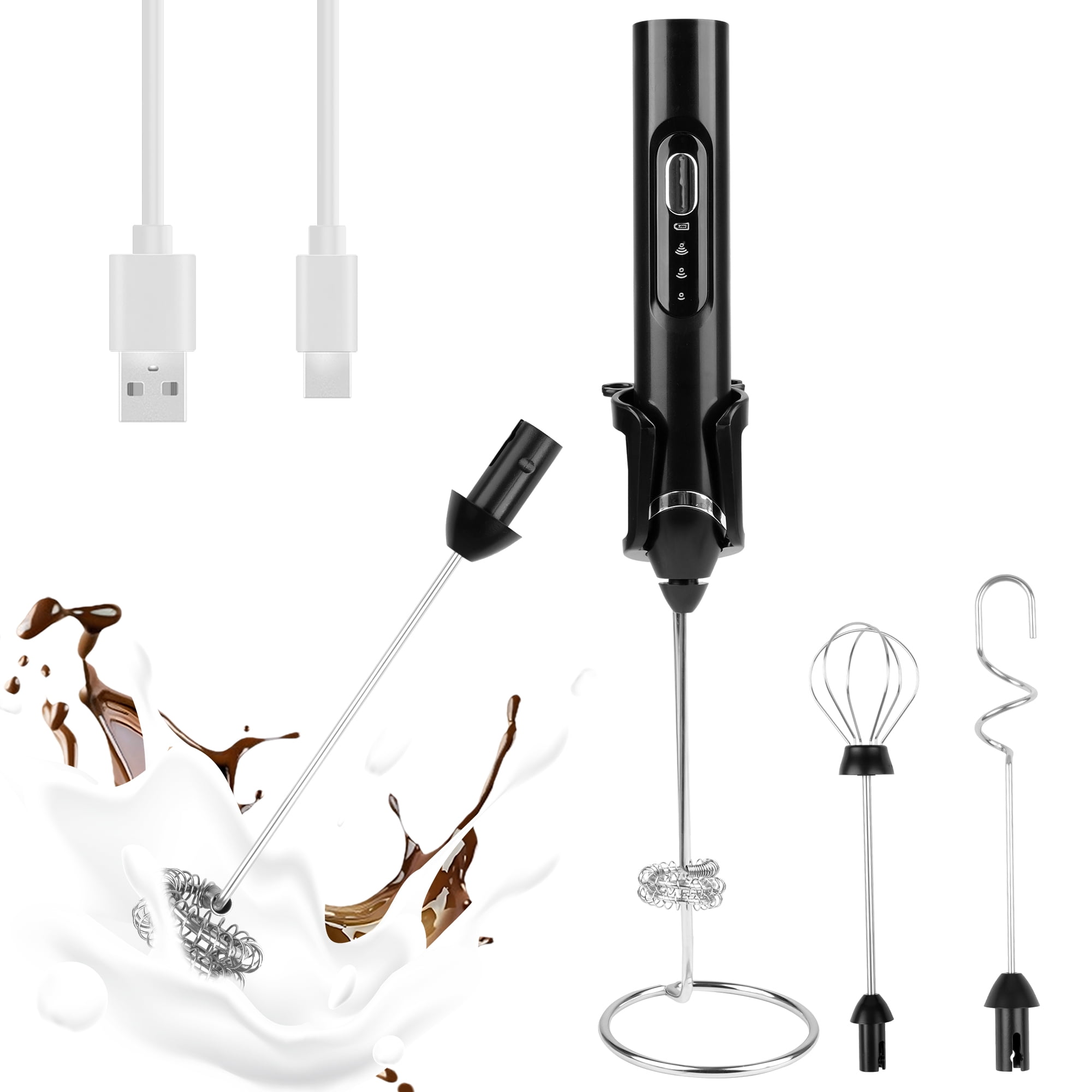 Rechargeable Milk Frother Handheld,3 Speeds Frother Wand With Stand ...