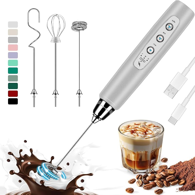 Rechargeable Milk Frother Handheld, Electric Foam Maker Coffee Frother ...
