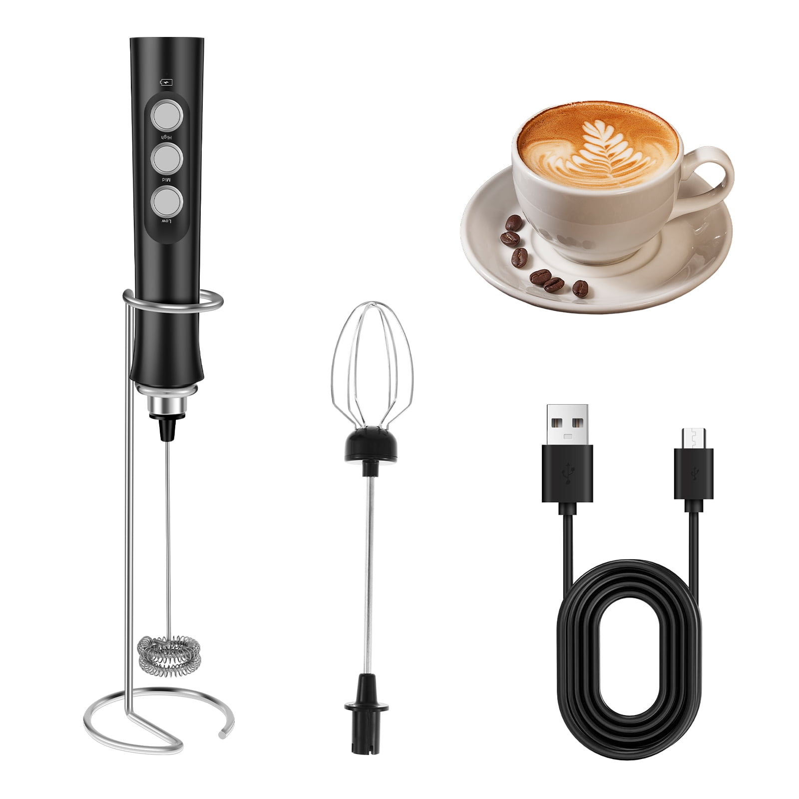 Rechargeable Milk Frother Handheld,Electric Whisk 3 Speed Adjustable ...