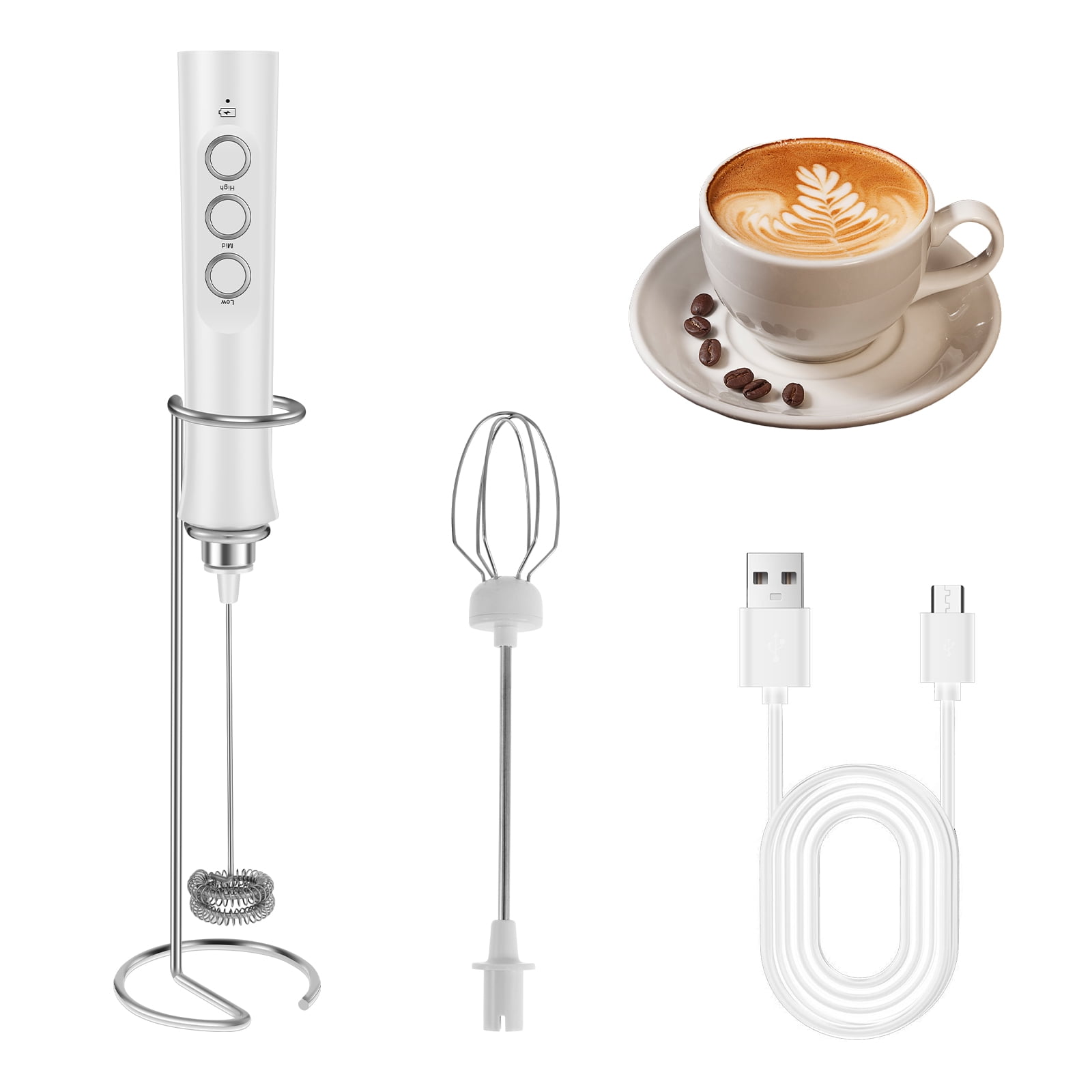 Rechargeable Milk Frother Handheld,Electric Whisk 3 Speed Adjustable ...