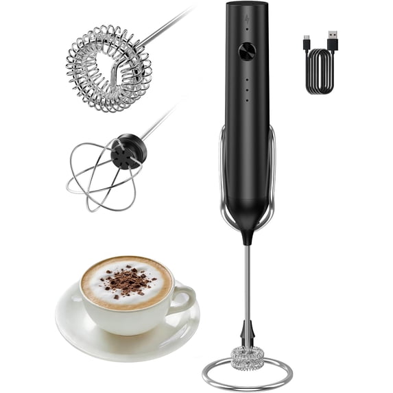 Rechargeable Milk Frother Handheld, Electric Whisk with 3 Speeds, Hand ...
