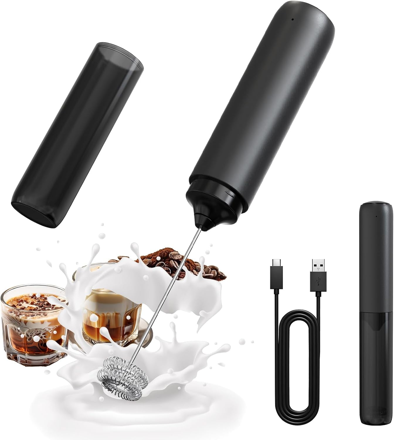 Rechargeable Milk Frother for Coffee, Portable Electric Whisk for ...