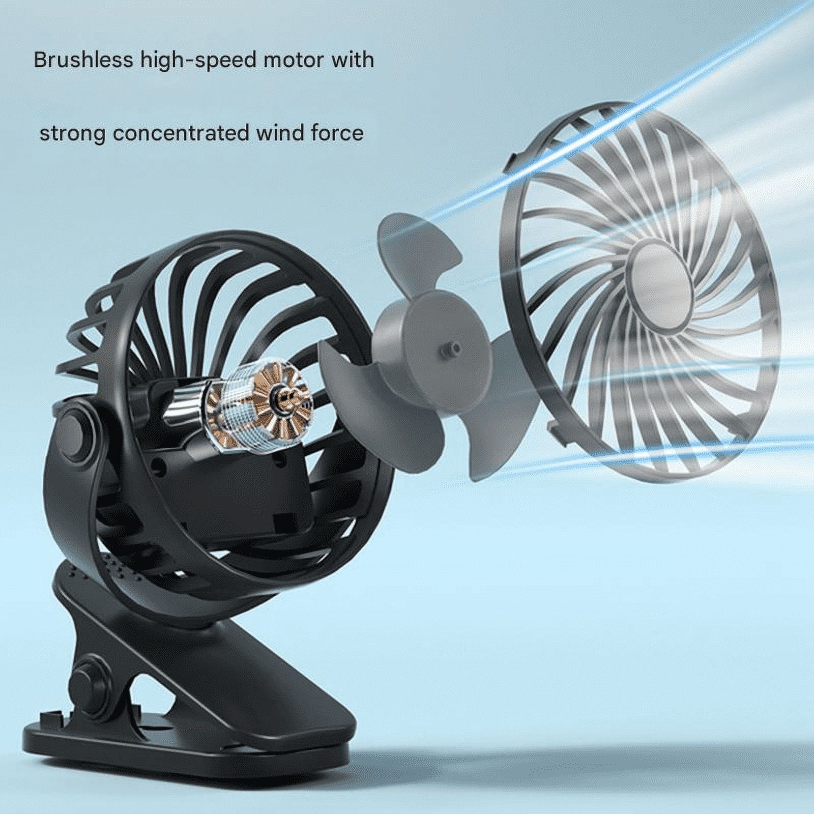 Rechargeable Mini Clip Fan with LED Light 500mAh Battery 3-Speed Quiet ...