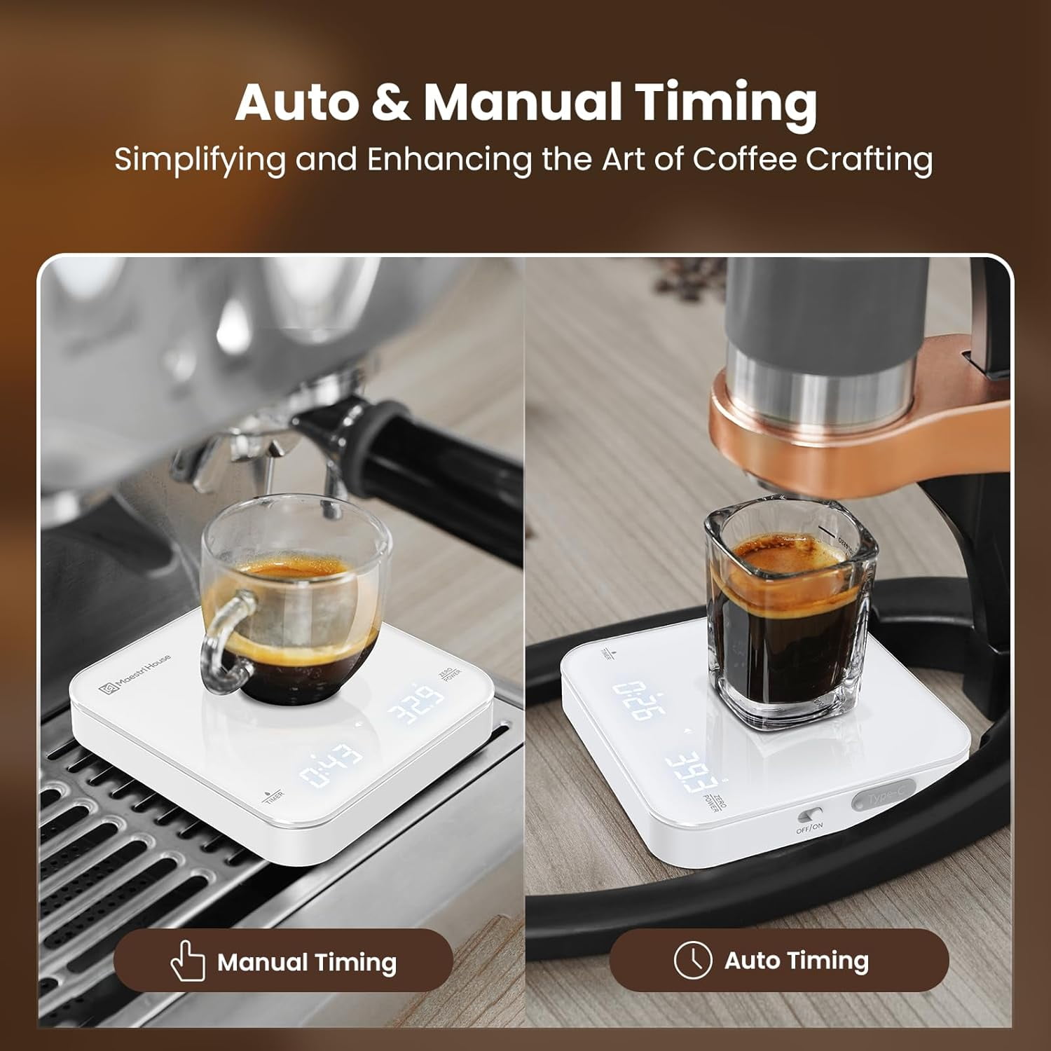 Rechargeable Mini Coffee Scale with Timer, Espresso Scale, 2kg/0.1g ...