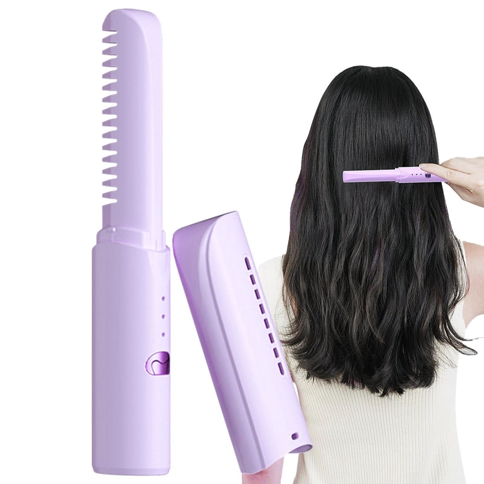 Rechargeable Mini Hair Straightener and Curler Brush with Three ...